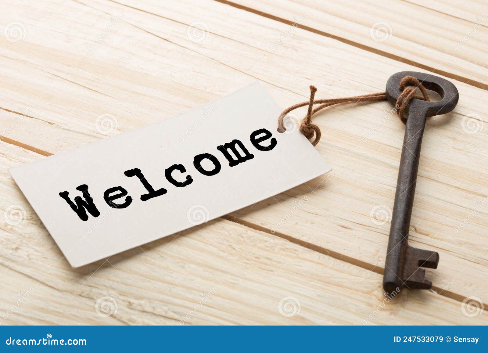 Welcome - Tag on Vintage Key, Check-in Hotel Concept Stock Image ...