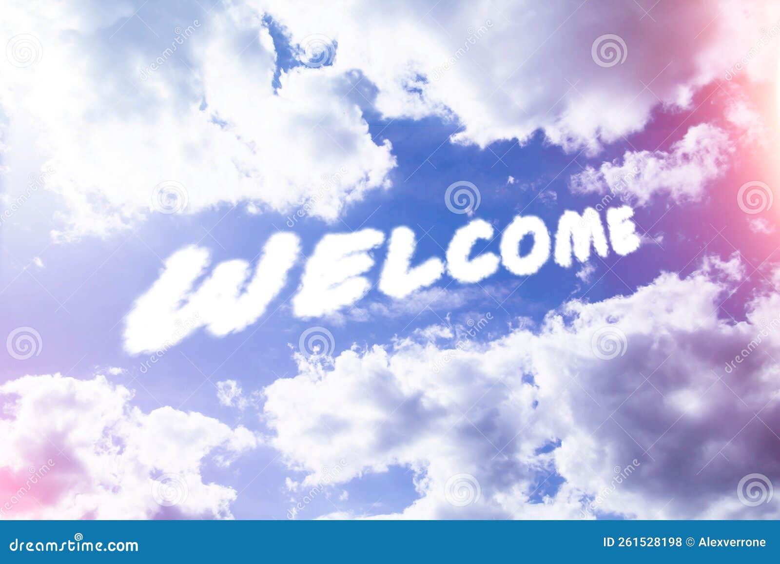 Welcome. Text from Clouds in Sky in Bright Sunlight Stock Photo - Image ...