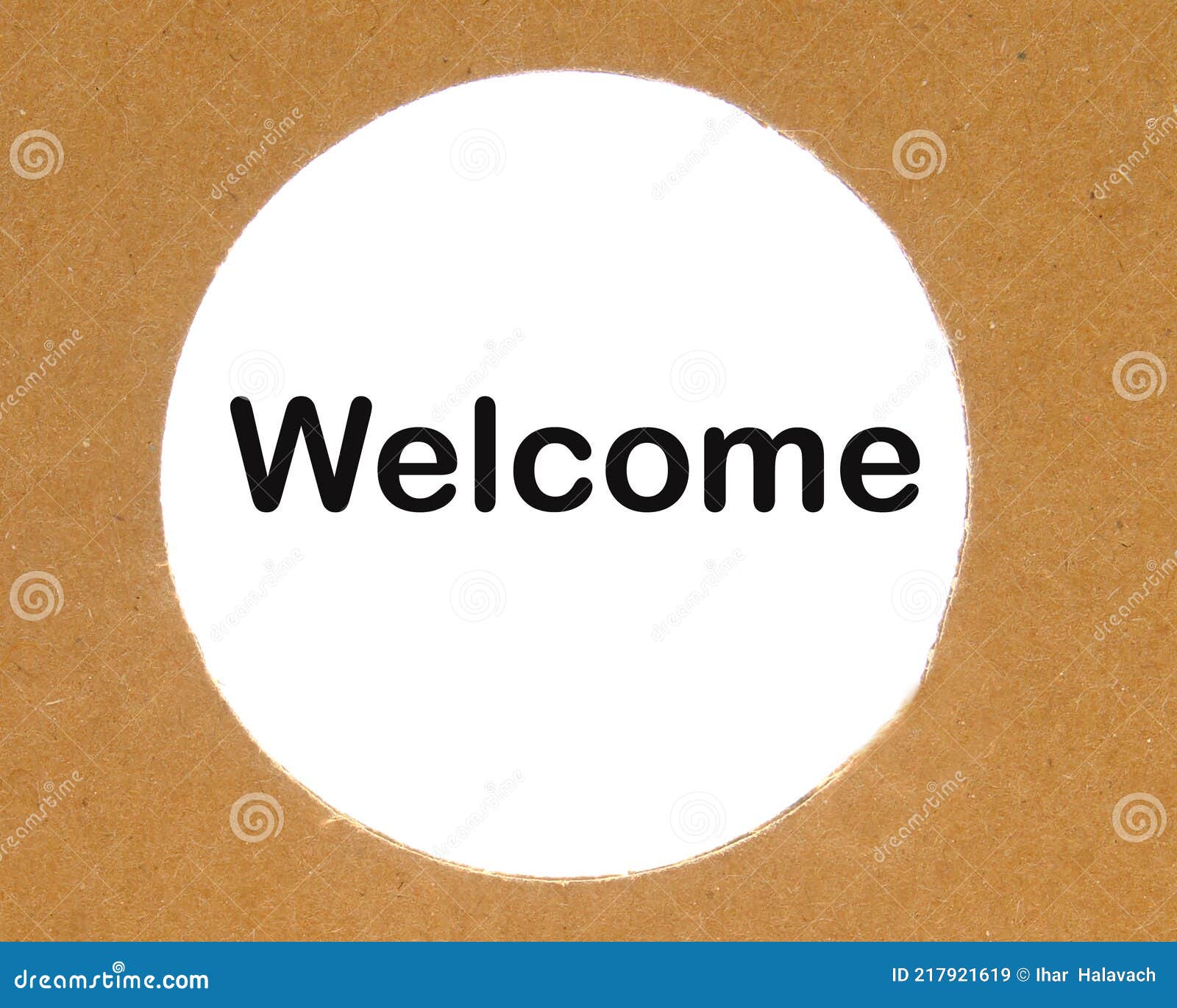 Welcome Text on a Round Cardboard Hole Stock Image - Image of greeting ...