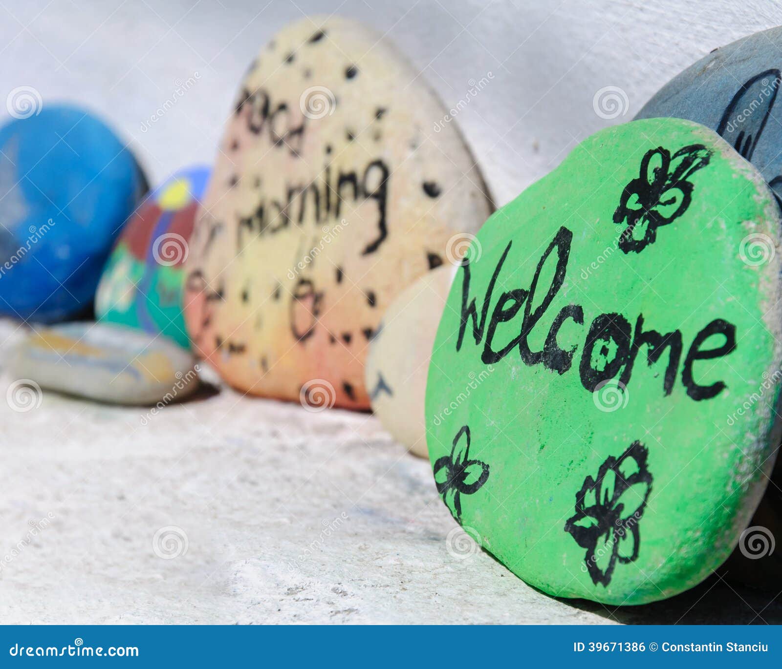 Welcome Text Written on the Painted Stone Stock Photo - Image of light ...