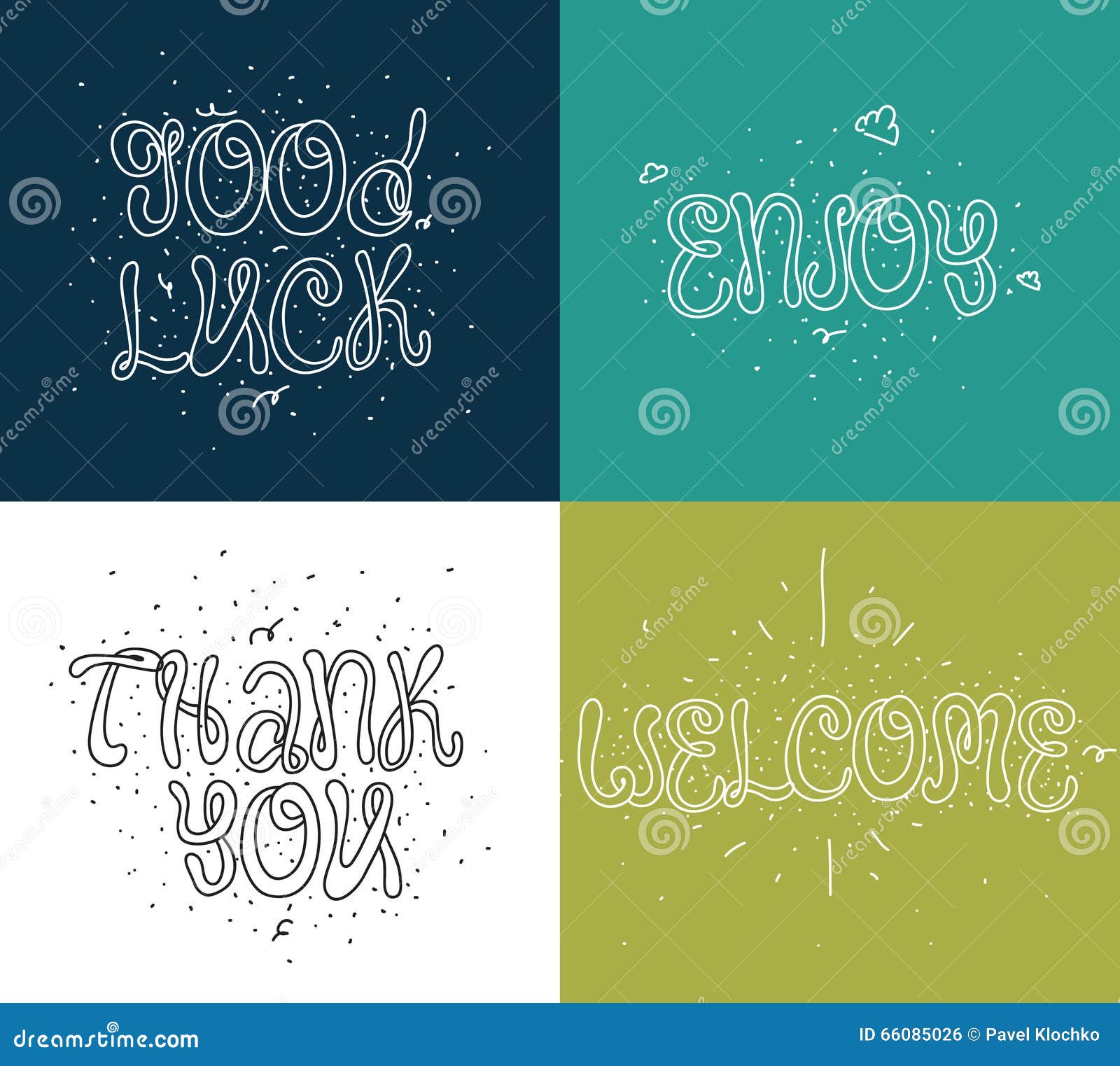 Welcome, Thank You, Good Luck, Enjoy. Set of Modern Calligraphy and ...