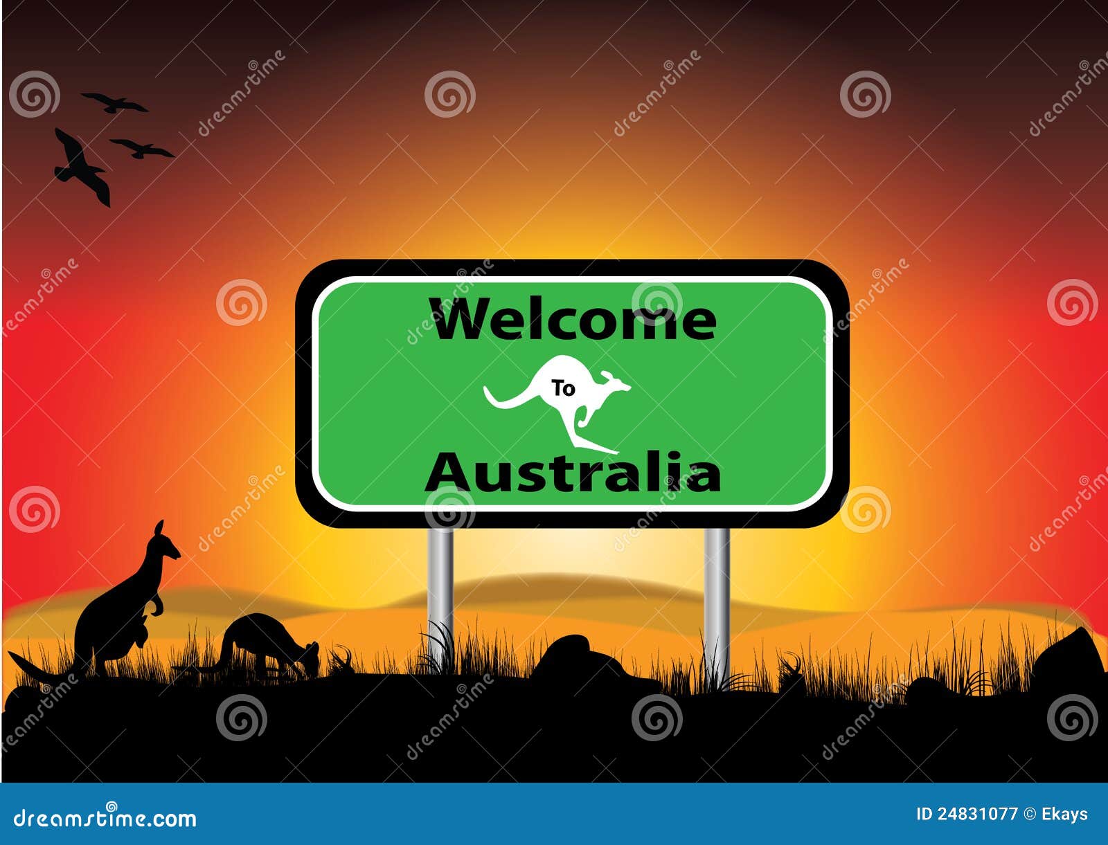Welcome To Australia Sign in the Sunset Stock Vector - Illustration of ...