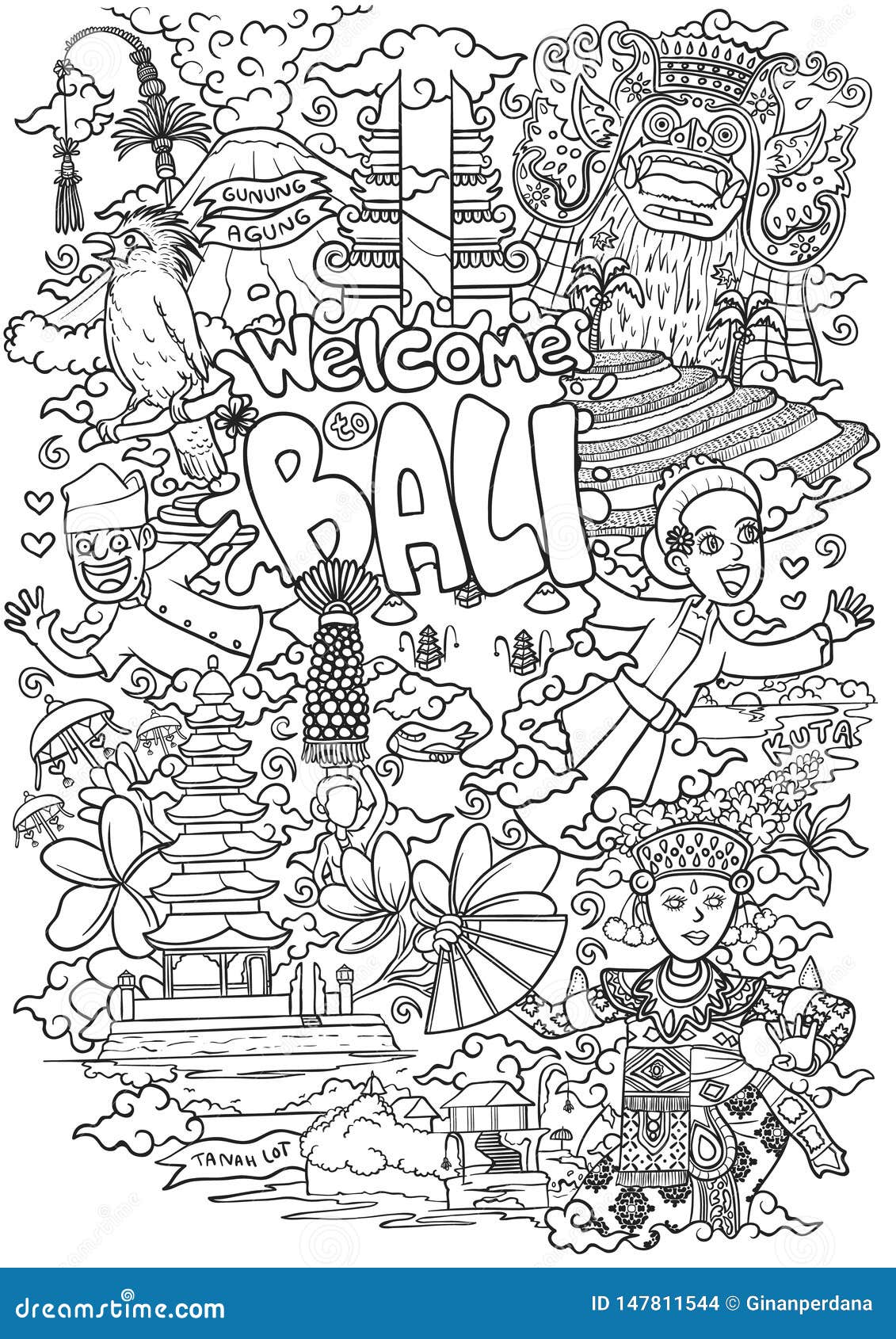 Welcome To Bali Greeting Card With Balinese Barong Dance Vector ...