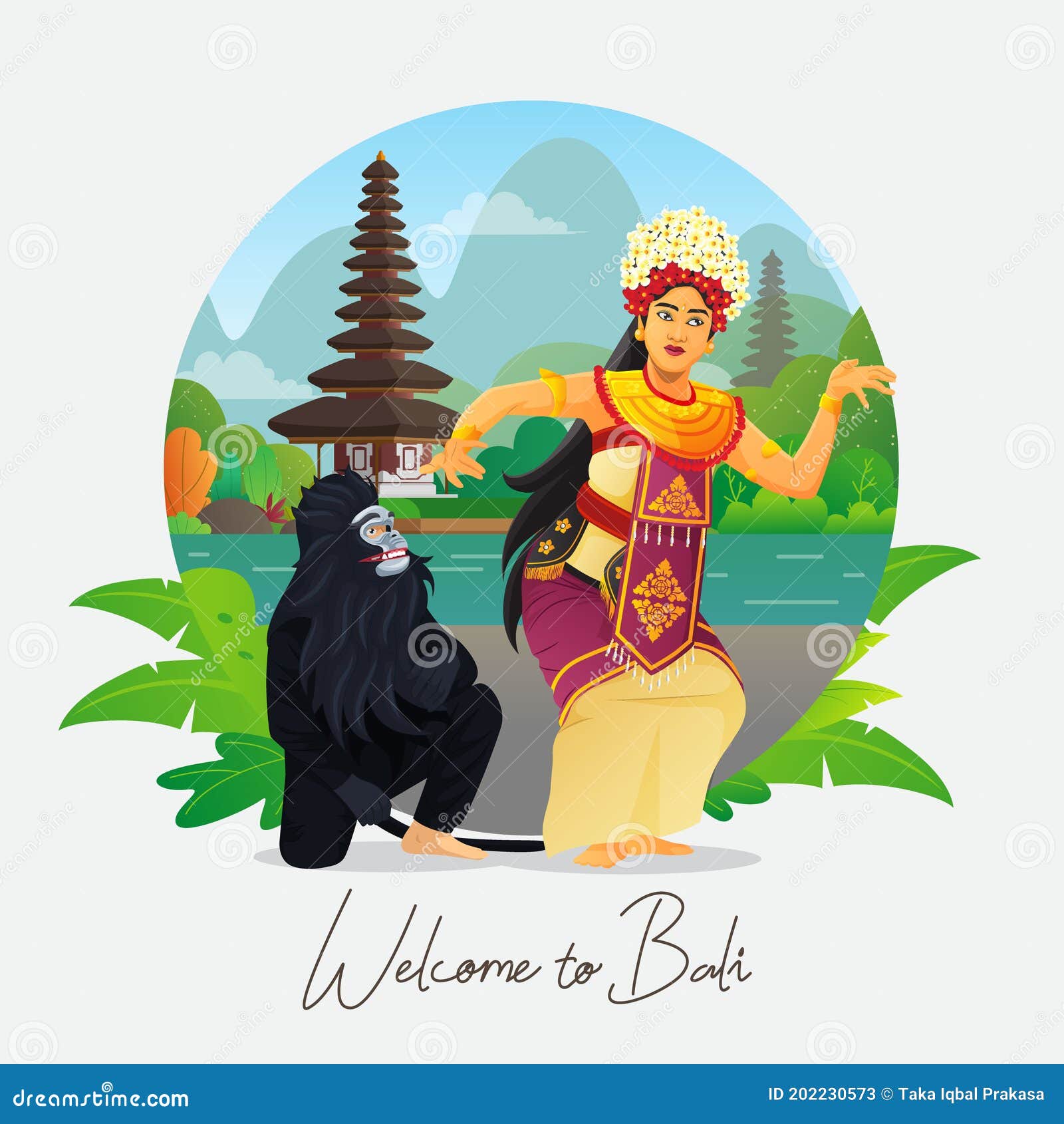 Welcome To Bali Greeting Card with Balinese Dancer Stock Vector ...
