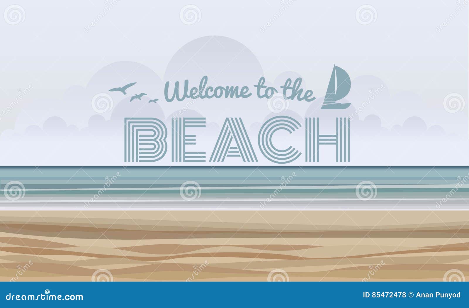 Welcome To the Beach Text on Sand and Sea Abstract Background Vector ...