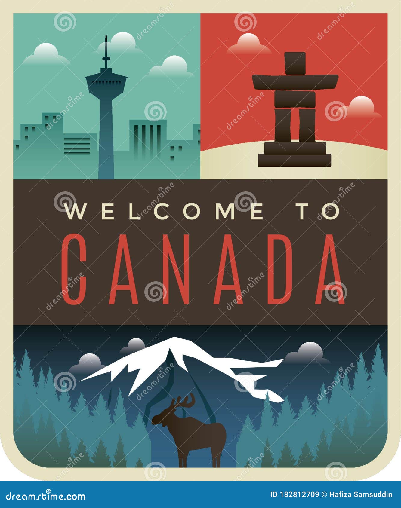 Welcome To Canada Label Design Stock Vector - Illustration of tower ...