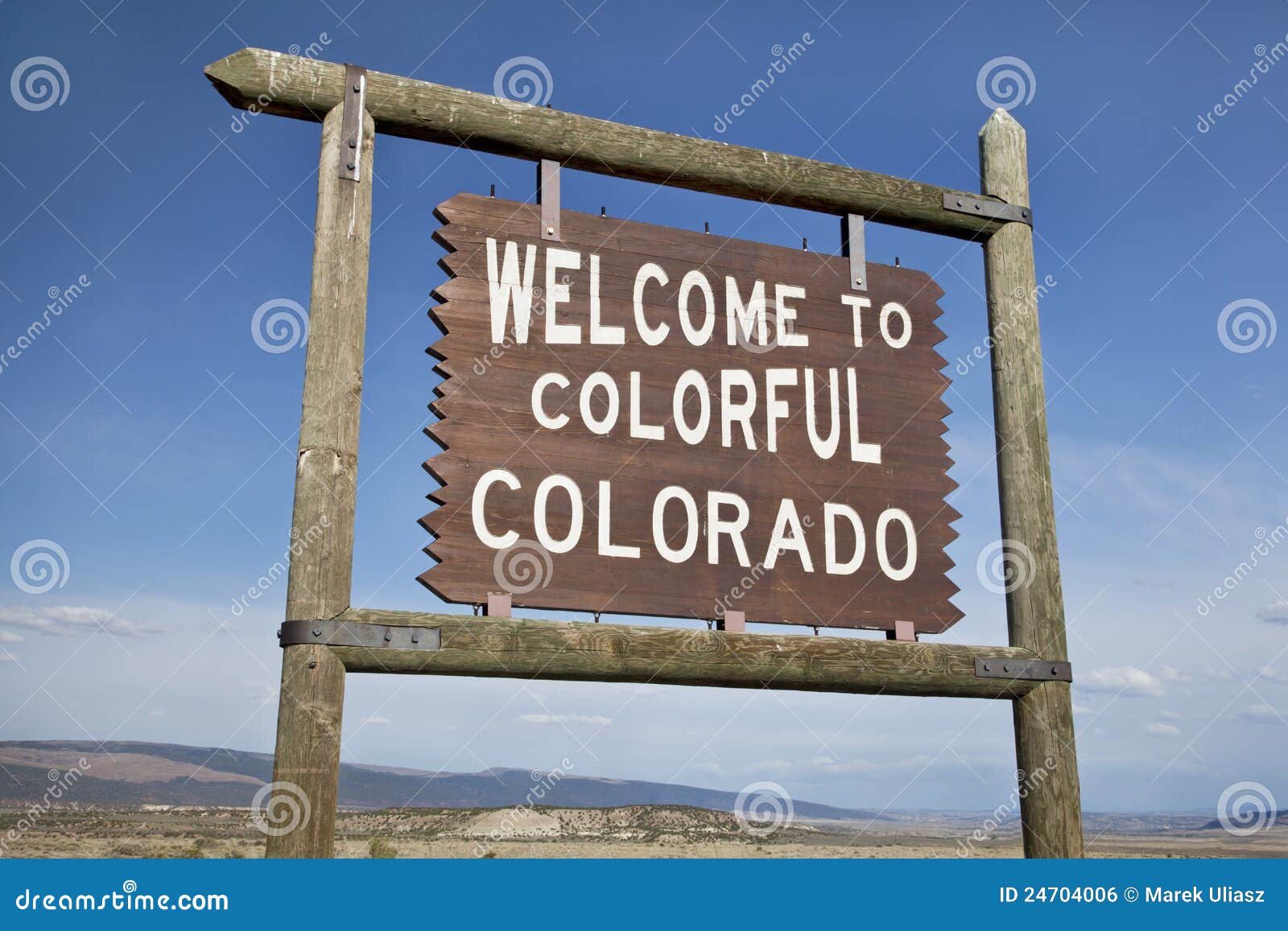Welcome To Colorado Roadside Sign Stock Photo - Image of state, white ...