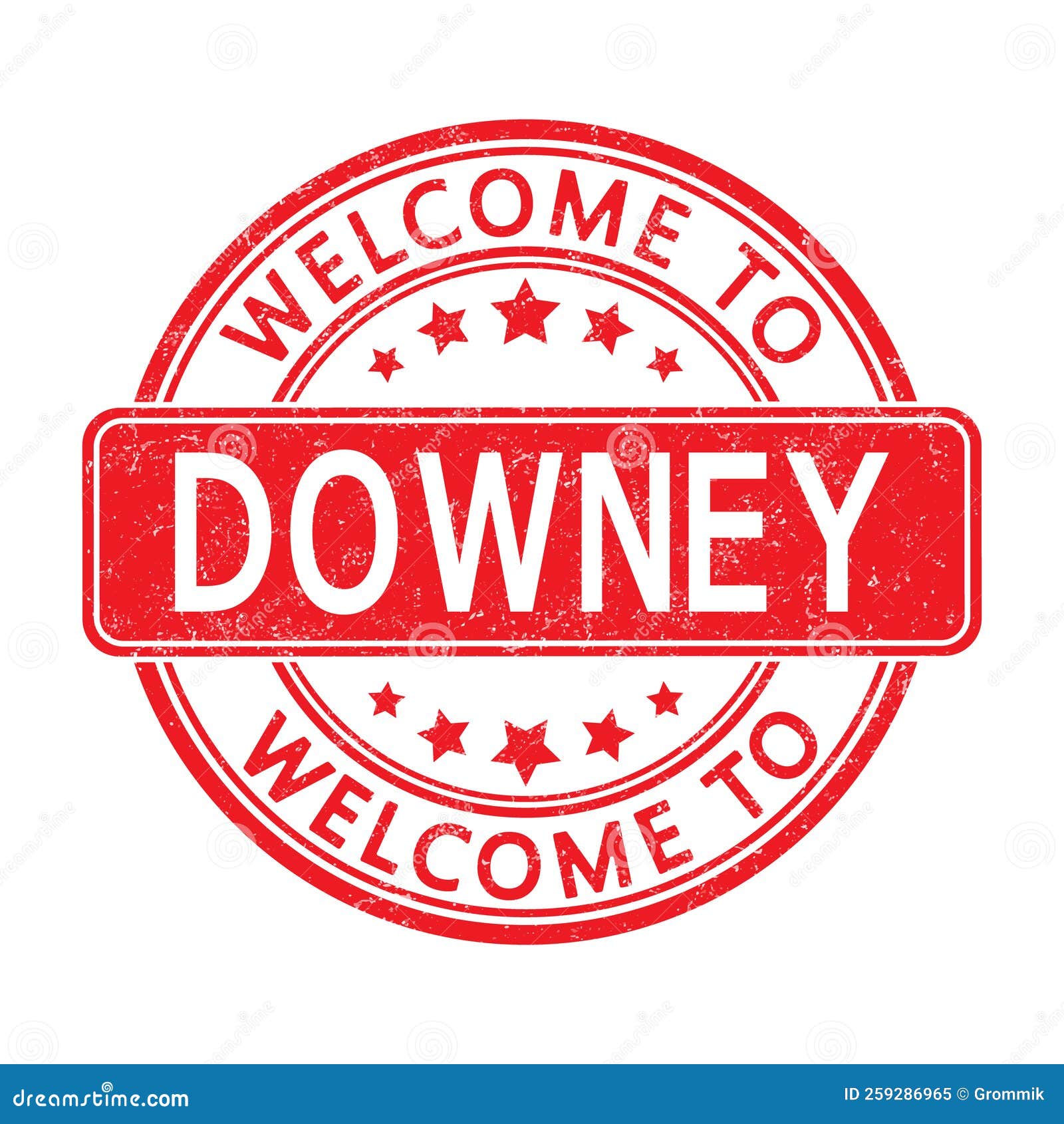 Welcome To DOWNEY. Impression Of A Round Stamp With A Scuff Cartoon ...