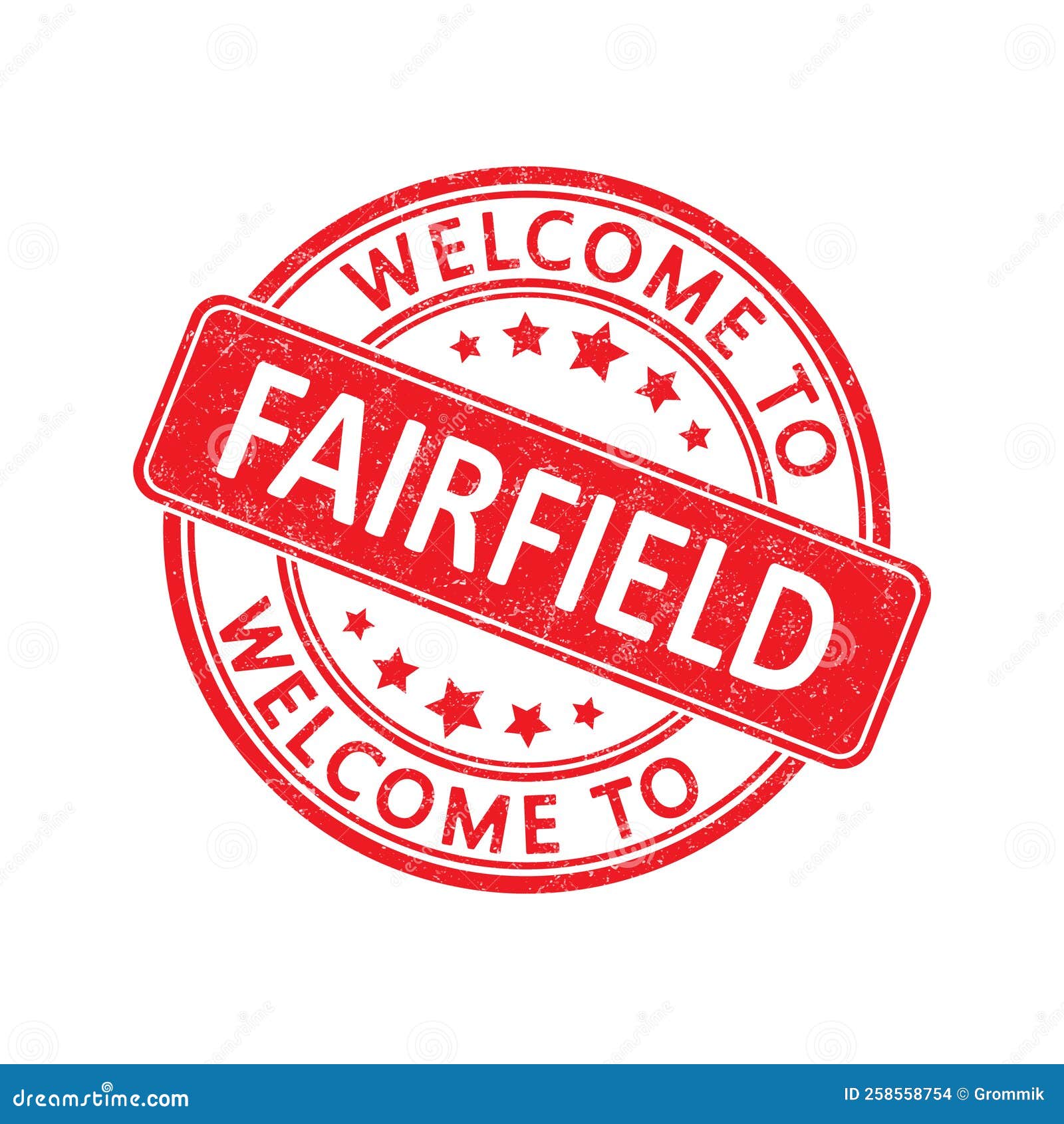 Welcome To FAIRFIELD. Impression of a Round Stamp with a Scuff Stock ...