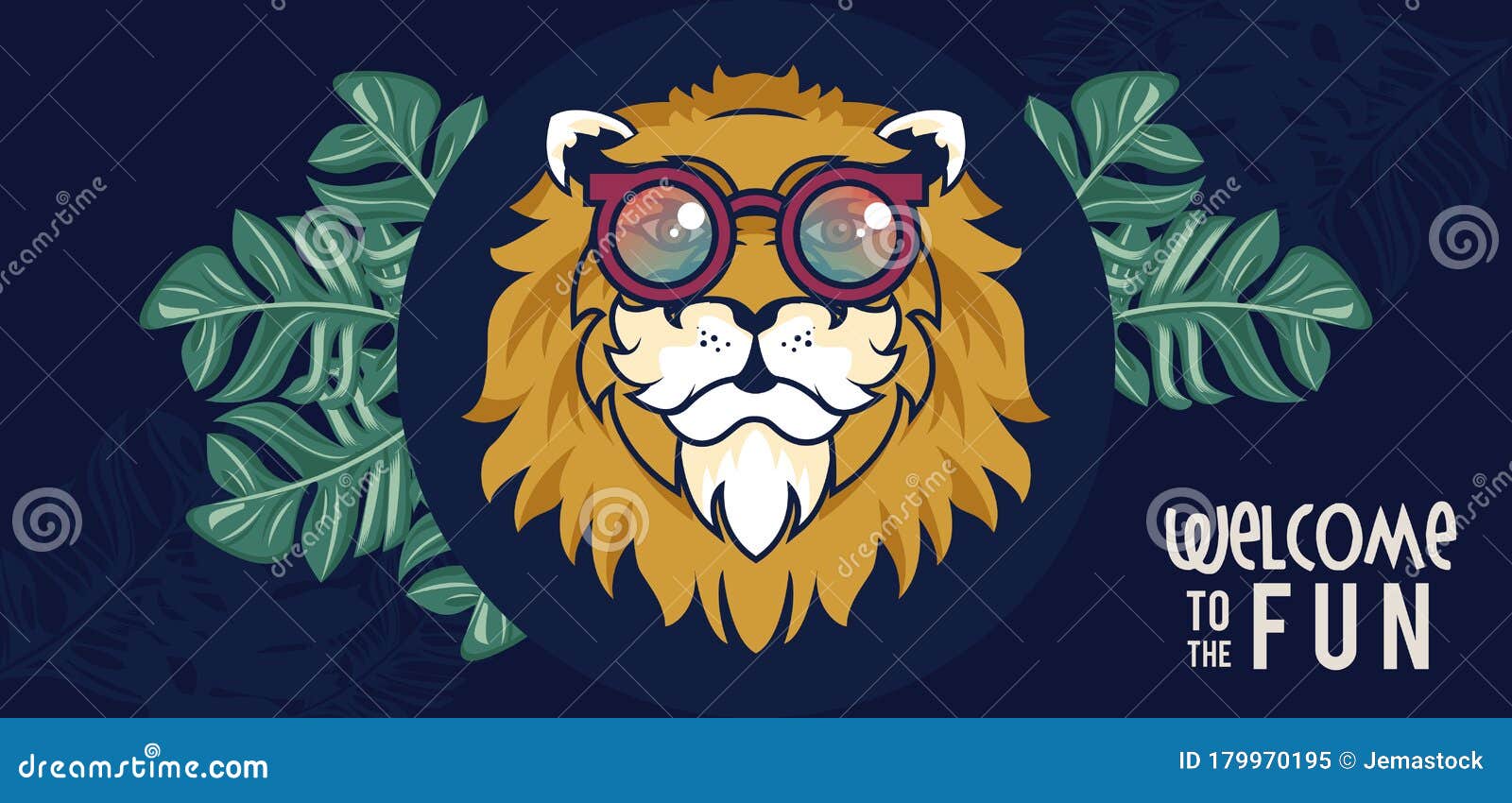 Welcome To The Fun With Lion Using Glasses Cartoon Vector ...