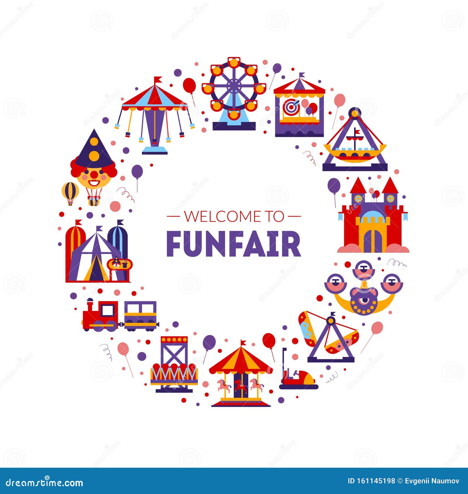 Welcome To Funfair Frame of Circular Shape, Amusement Park Elements ...
