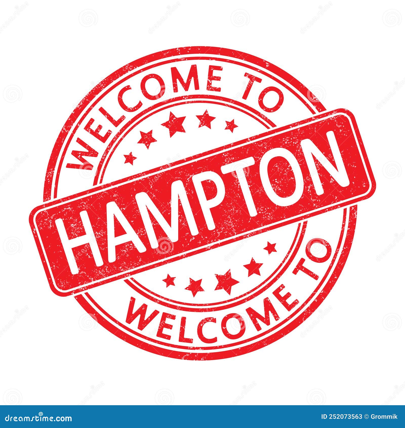 Welcome To HAMPTON. Impression Of A Round Stamp With A Scuff Cartoon ...