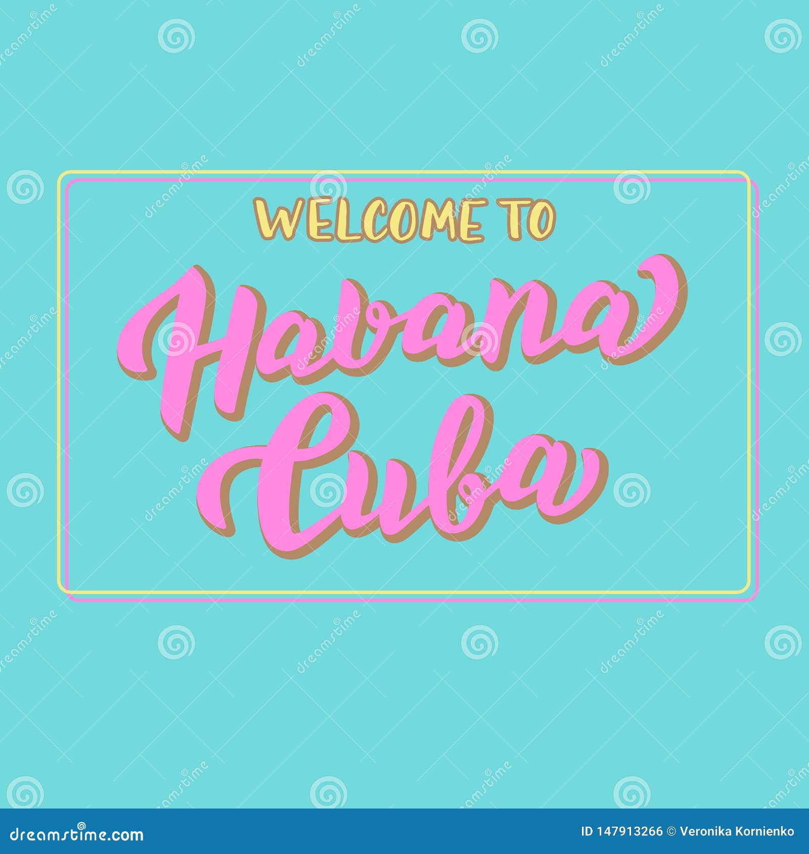 Welcome To Havana Cuba Colorful Banner Trendy Tourism Poster Print
