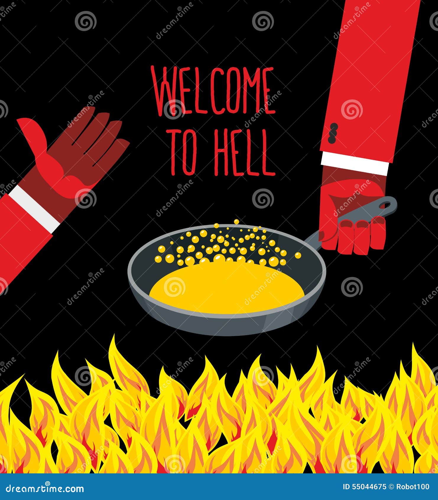 Welcome To Hell. Heated Frying Pan With Boiling Oil. Hands Of De ...