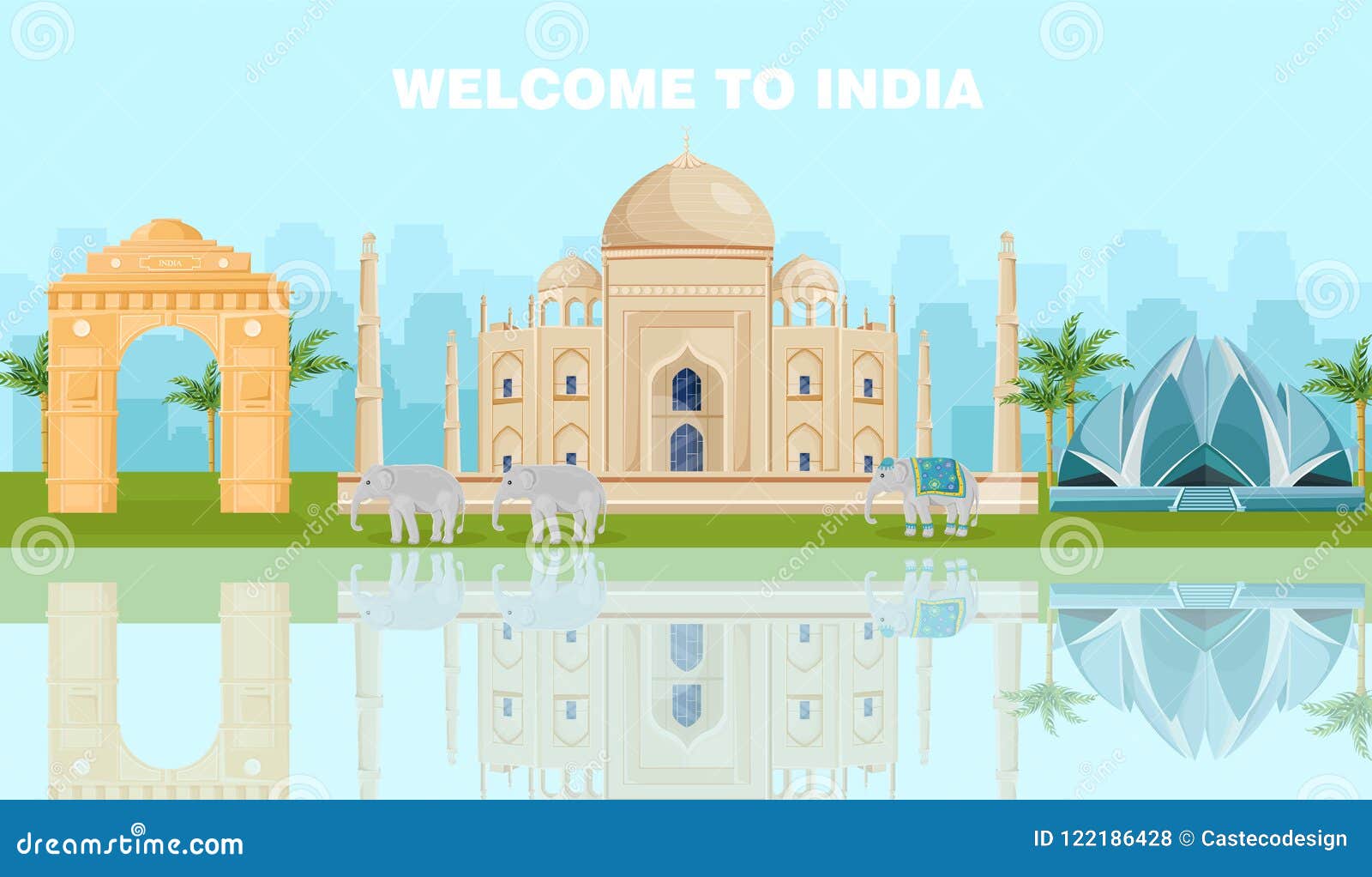 Welcome To India Card with Famous Landmarks Vector Stock Illustration ...