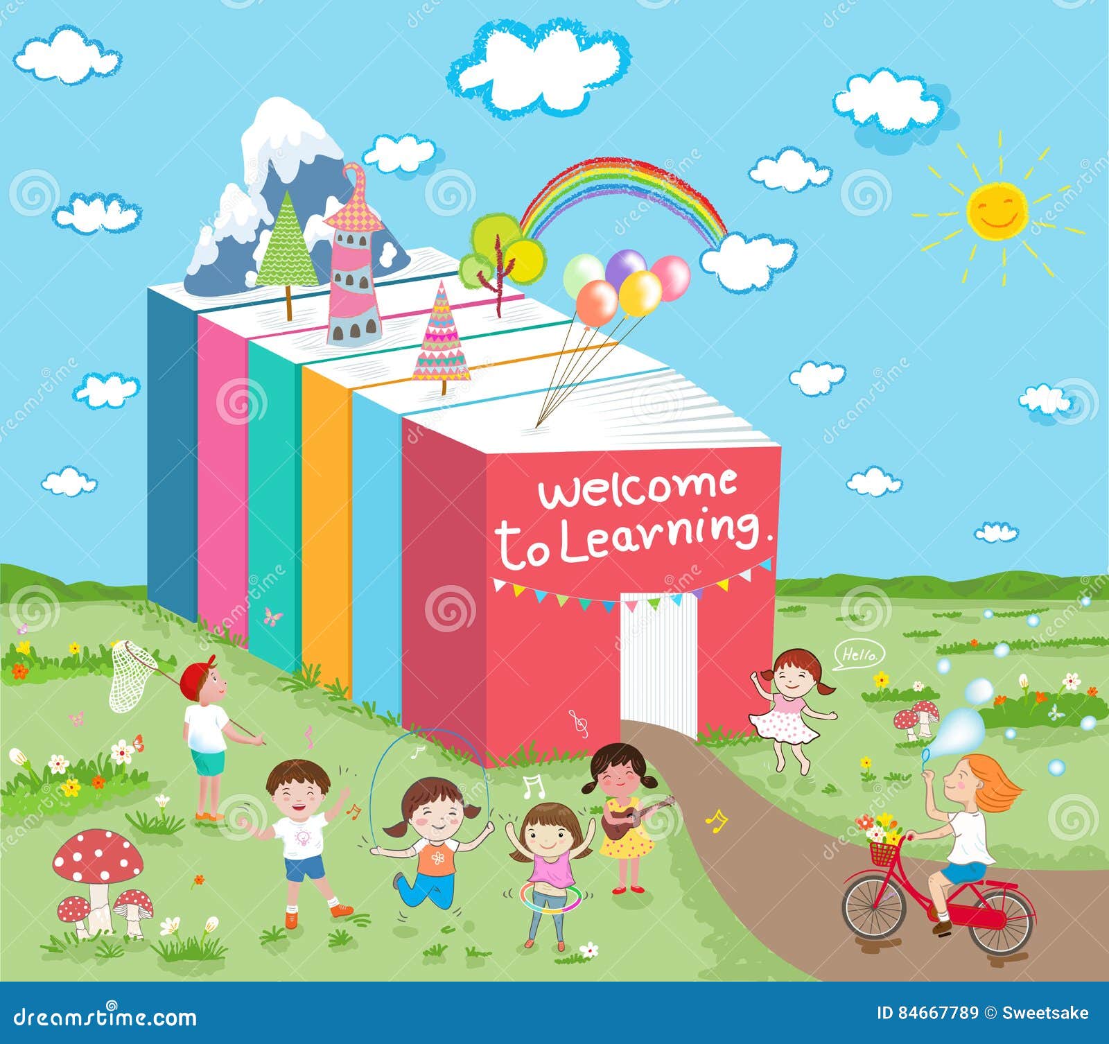 Welcome To Learning Kids Have Fun Stock Illustration - Illustration of ...