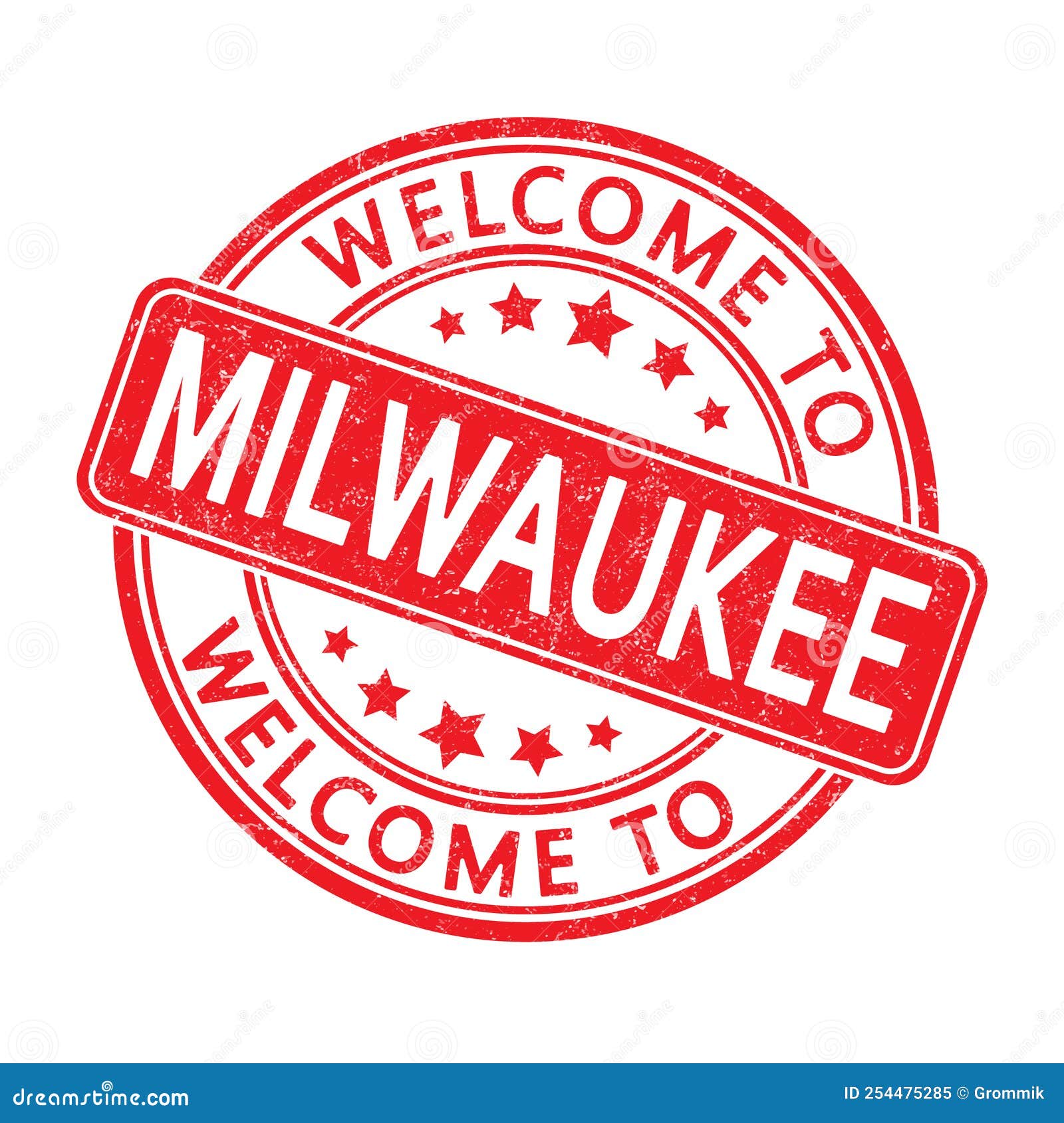 Welcome To MILWAUKEE. Impression of a Round Stamp with a Scuff Stock ...