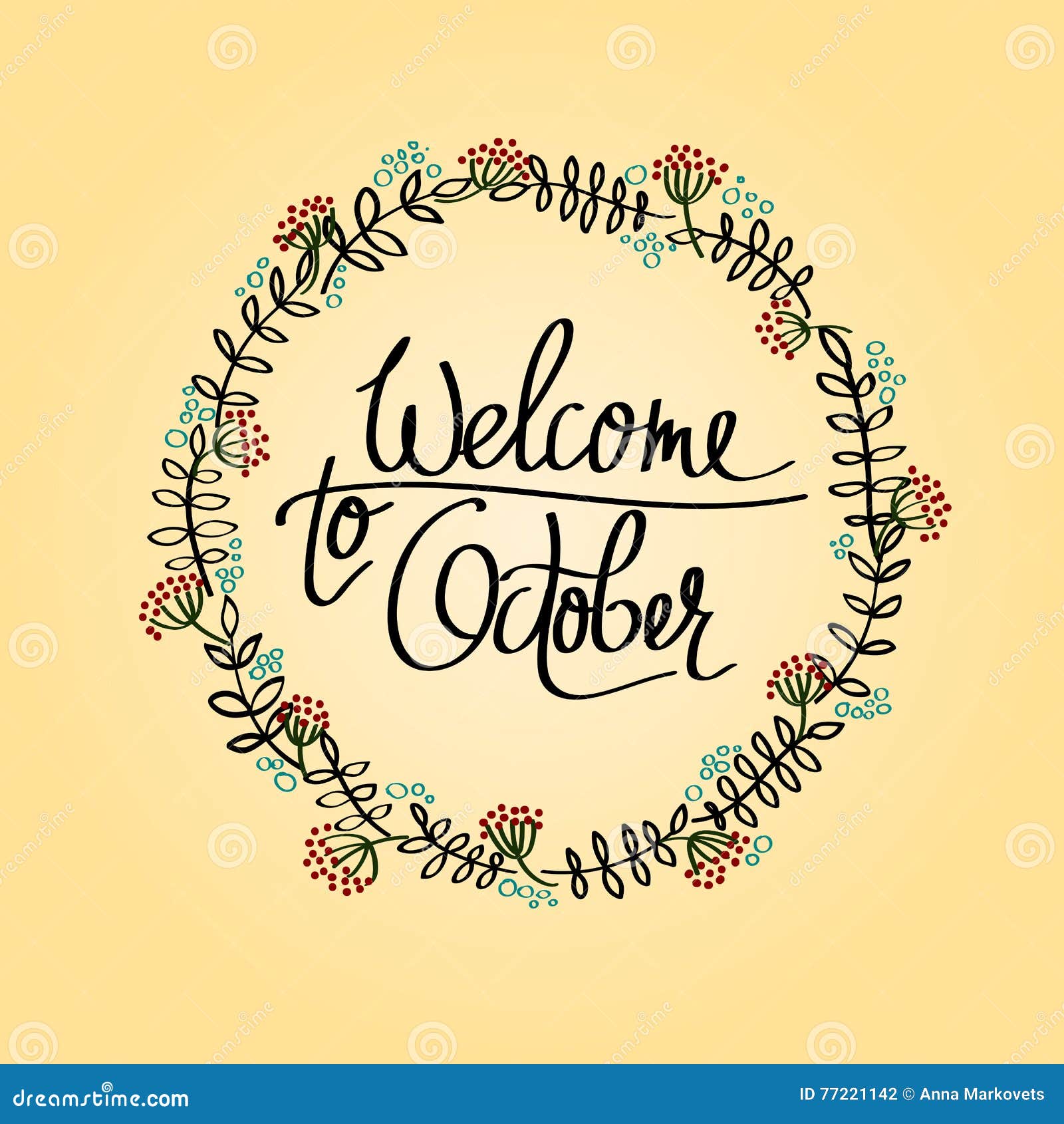 Welcome To October Typographic Design. Calligraphy Stock Vector ...