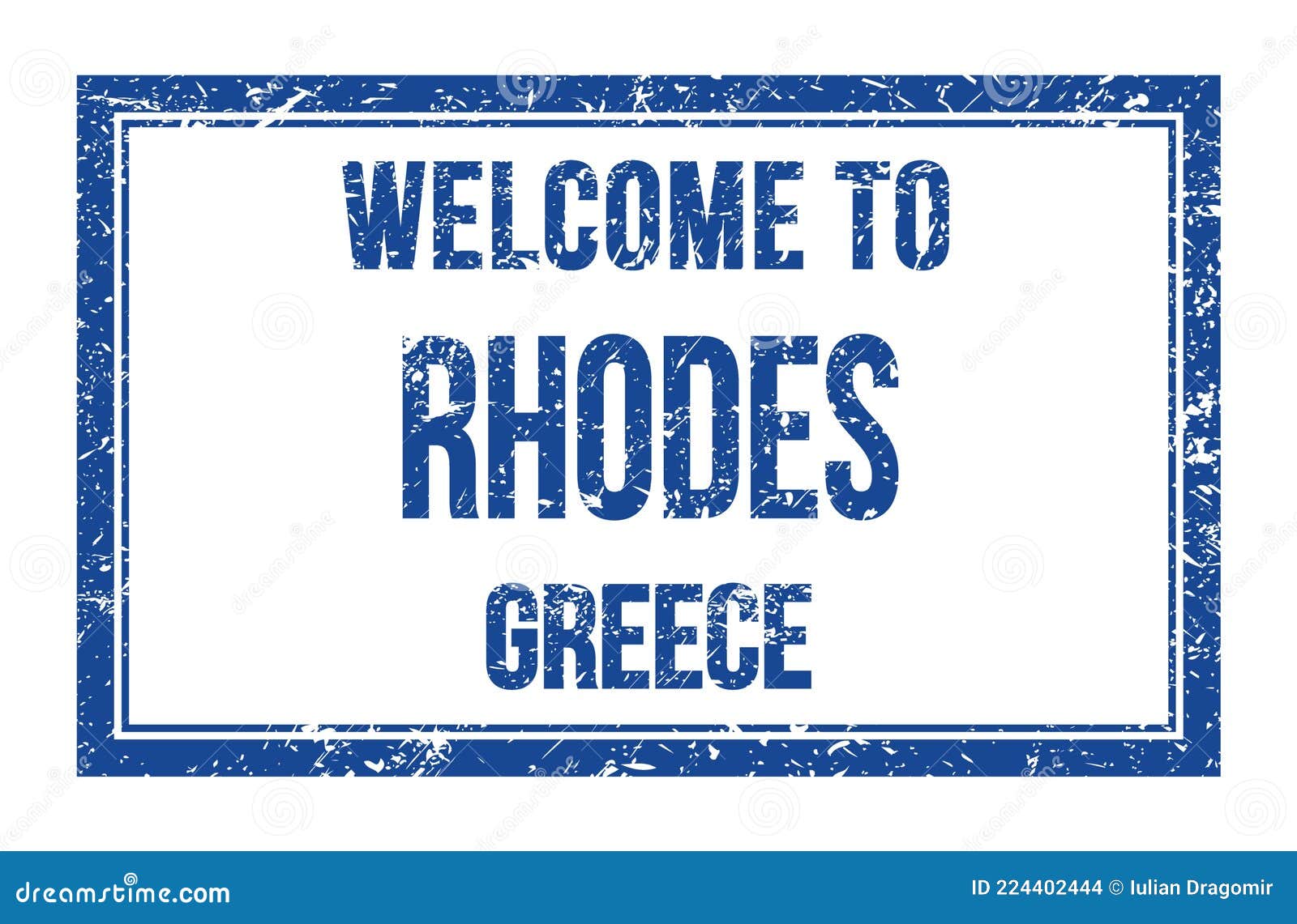 WELCOME TO RHODES - GREECE, Words Written On Light Bue Stamp Royalty ...
