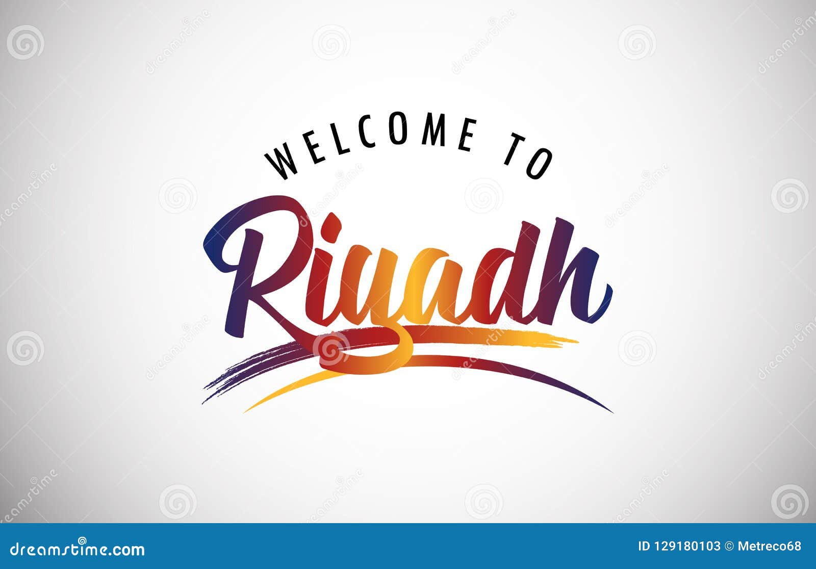 Riyadh Welcome To Word Text With Handwritten Font And Golden Tex Vector ...