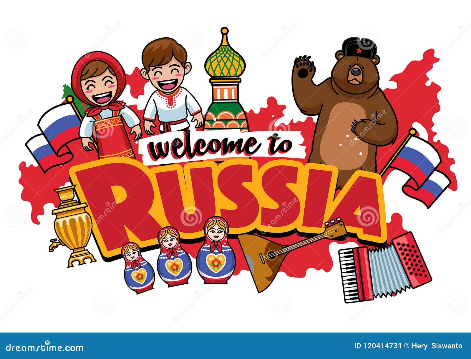 Welcome To Russia Text. Set Russian Symbol And Accessory Soccer Ball ...