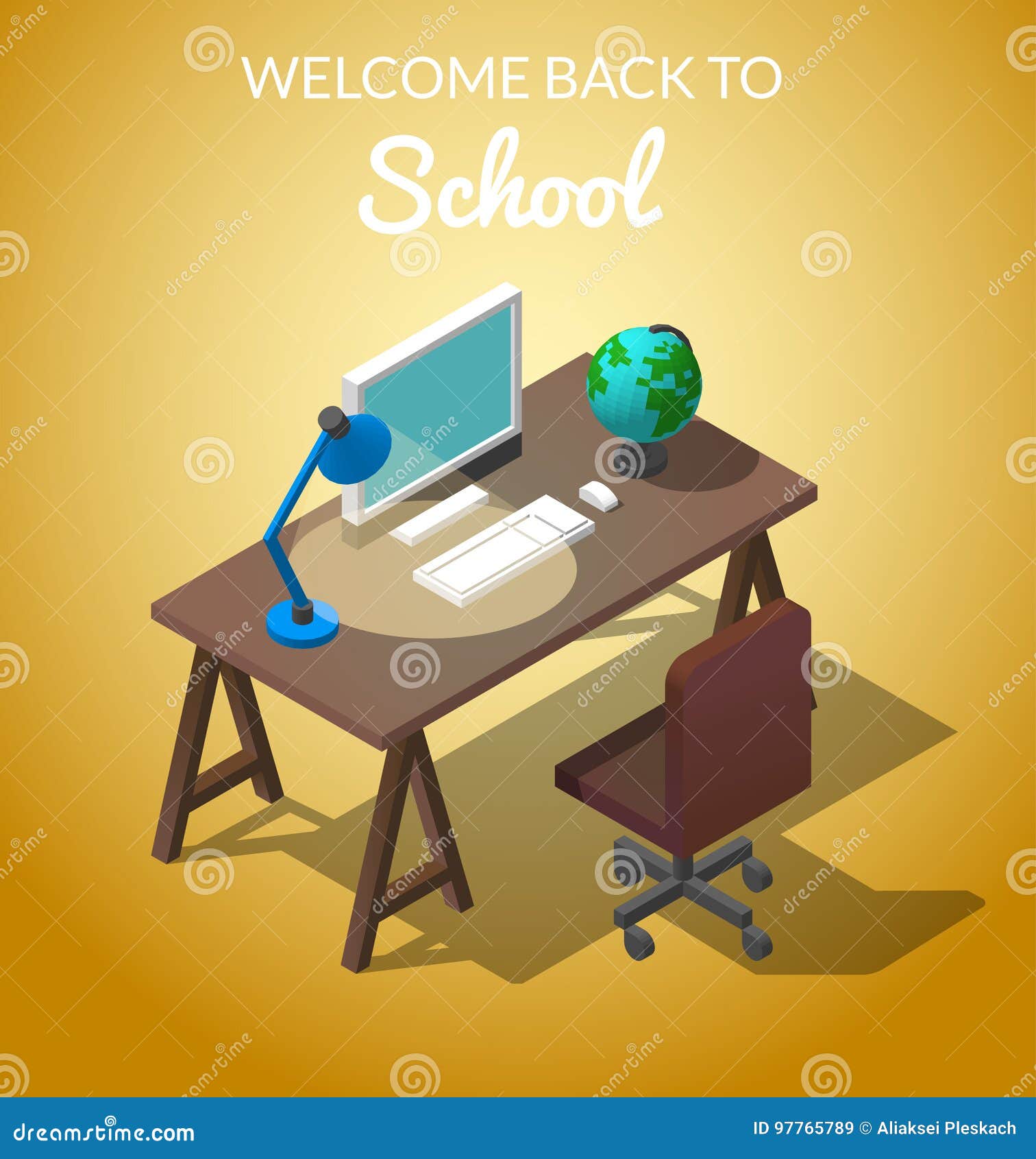 Welcome To School Concept Isometric Vector Illustration. Workplace for ...