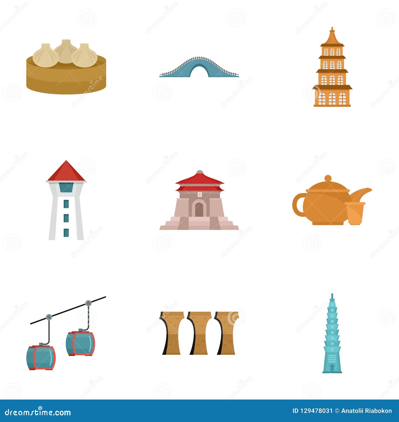 Welcome To Taiwan Icon Set, Flat Style Stock Vector - Illustration of ...