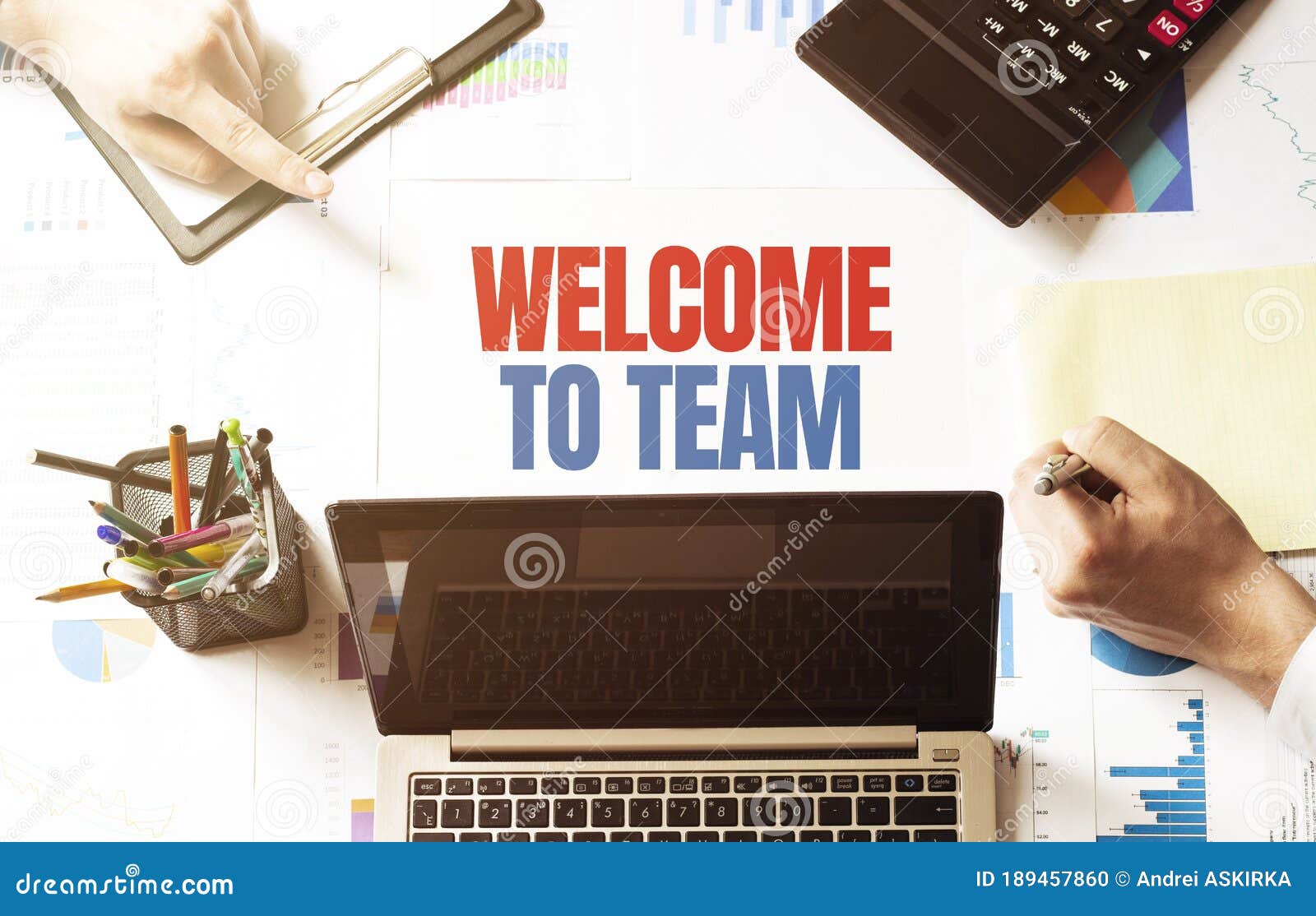 Welcome To Team TEXT.Business Team Hands at Work with Financial ...