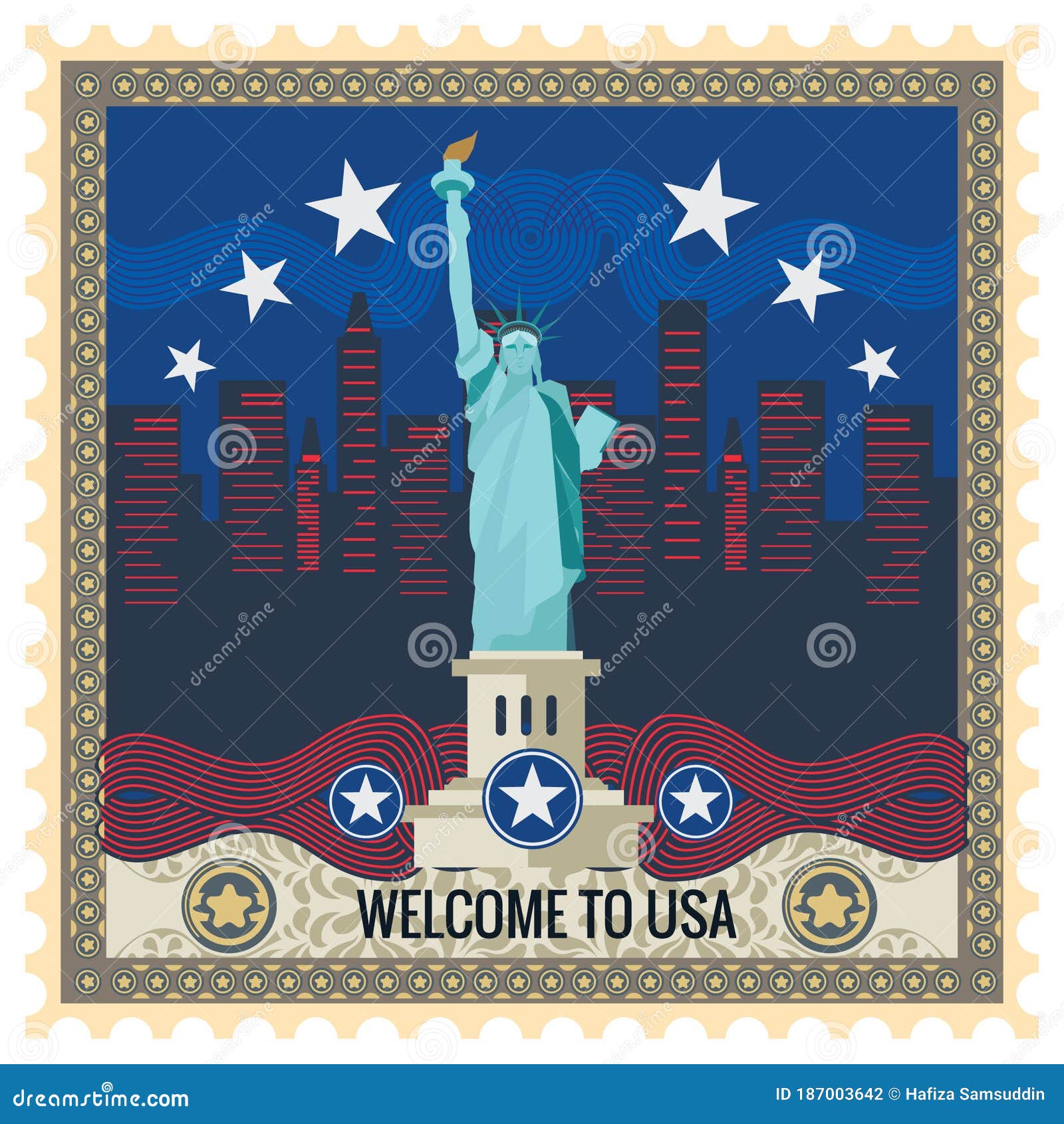 Welcome To Usa Postage Stamp. Vector Illustration Decorative Design ...