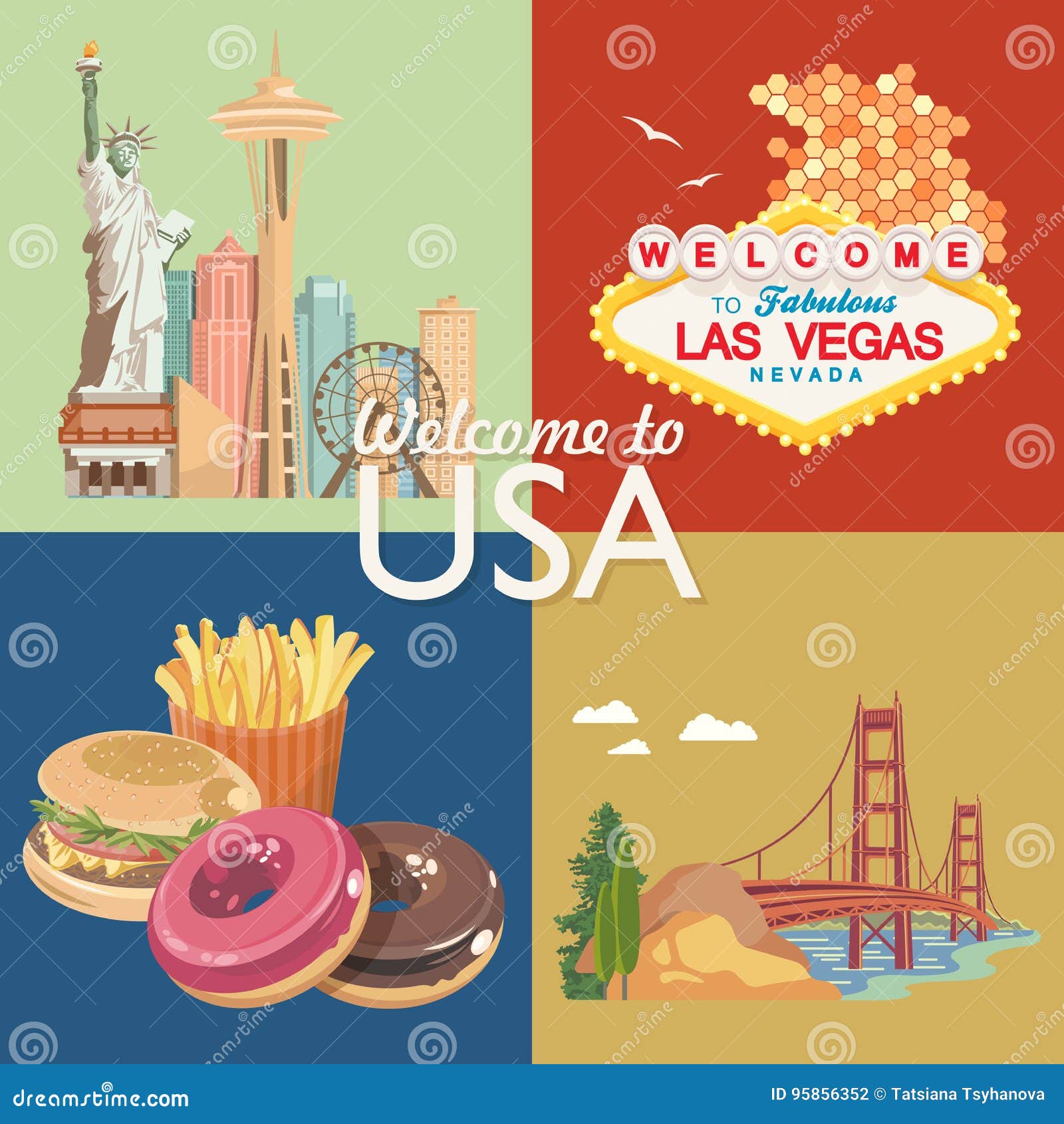 Welcome To Usa United States Of America Greeting Card Set Editorial