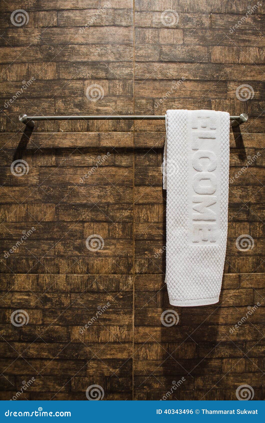 Welcome towel in bathroom stock photo. Image of toilet - 40343496