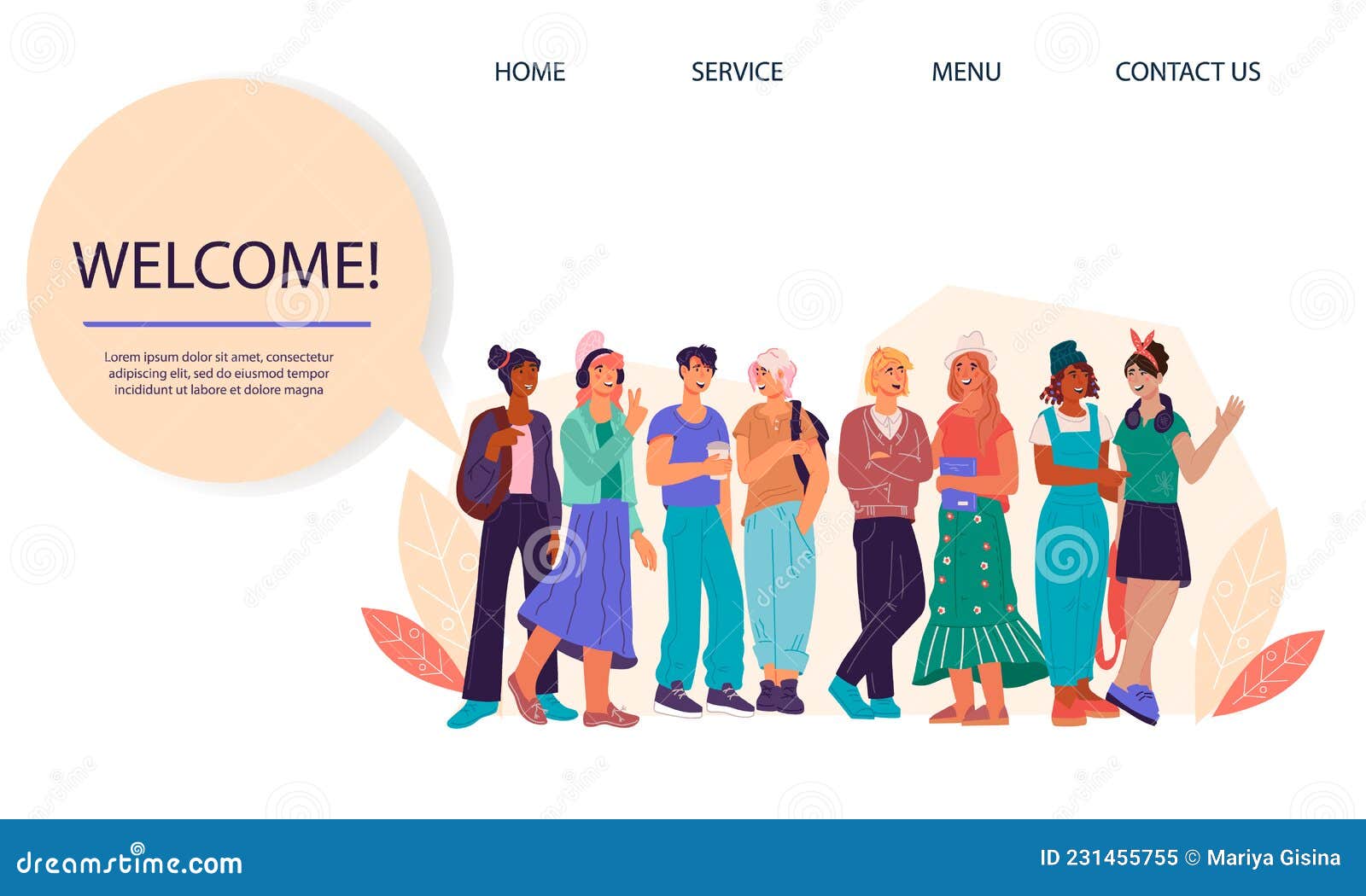 Welcome Webpage Interface with Group of Diverse University or College ...