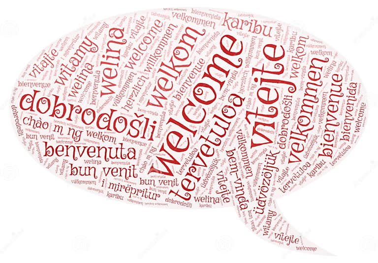 Welcome Word Cloud in Different Languages Red Callout Stock ...