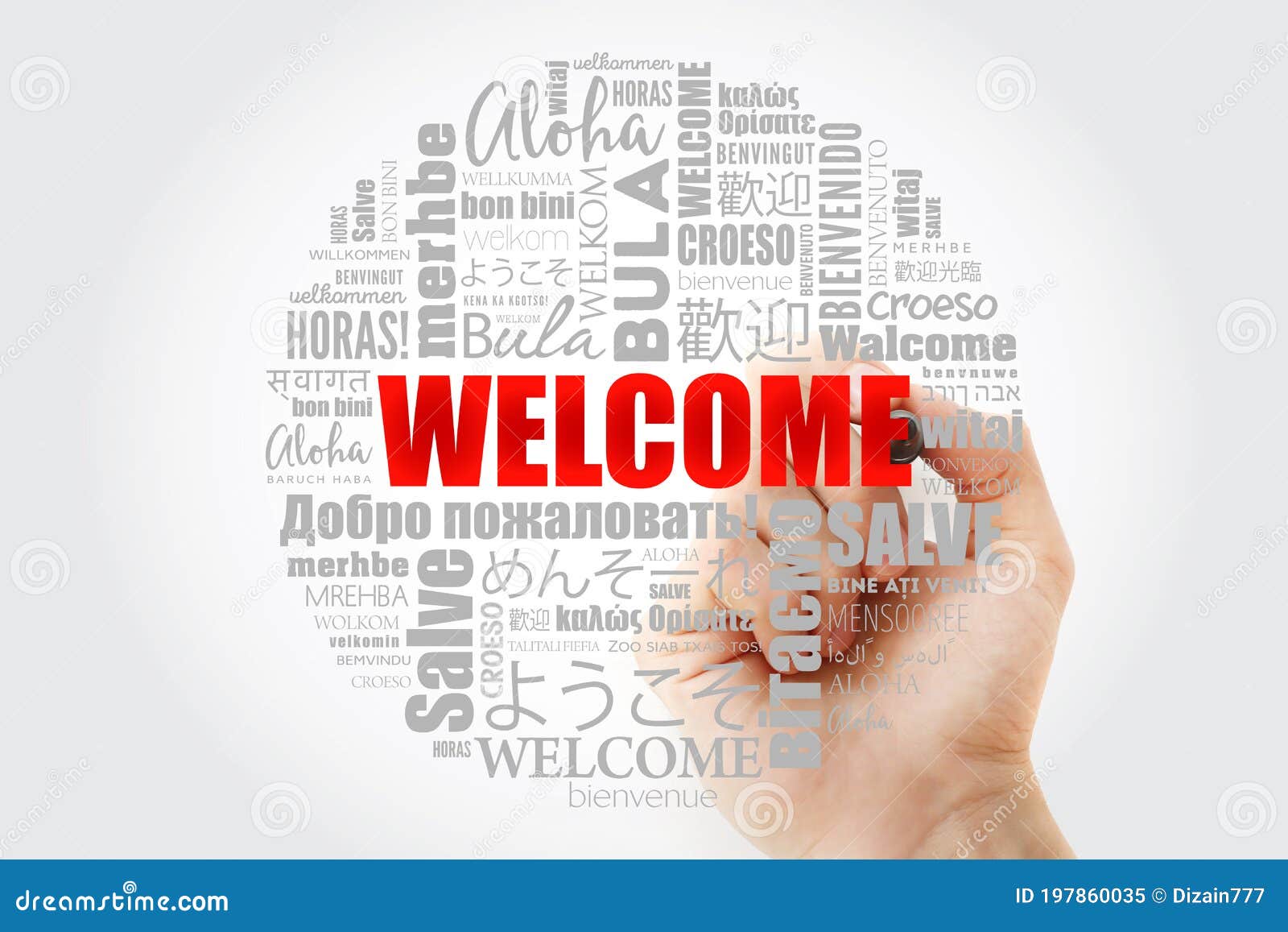 WELCOME Word Cloud with Marker in Different Languages, Conceptual ...