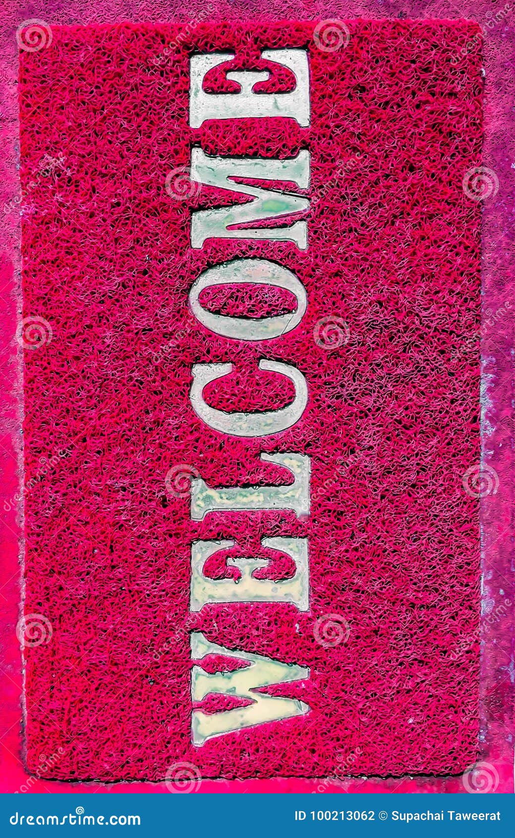 Welcome red , purple mat stock photo. Image of word - 100213062