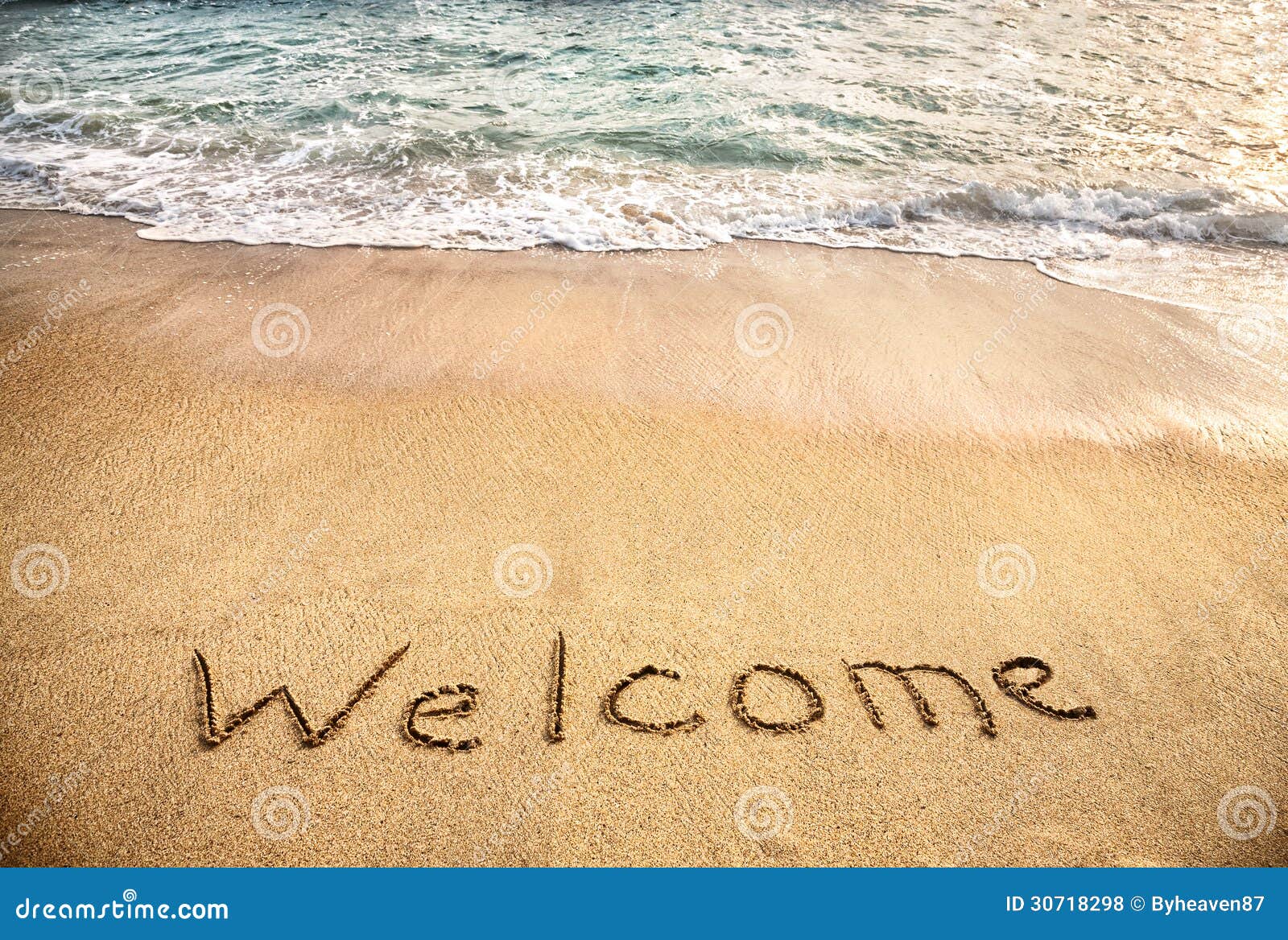 Welcome word on the sand stock photo. Image of paradise - 30718298