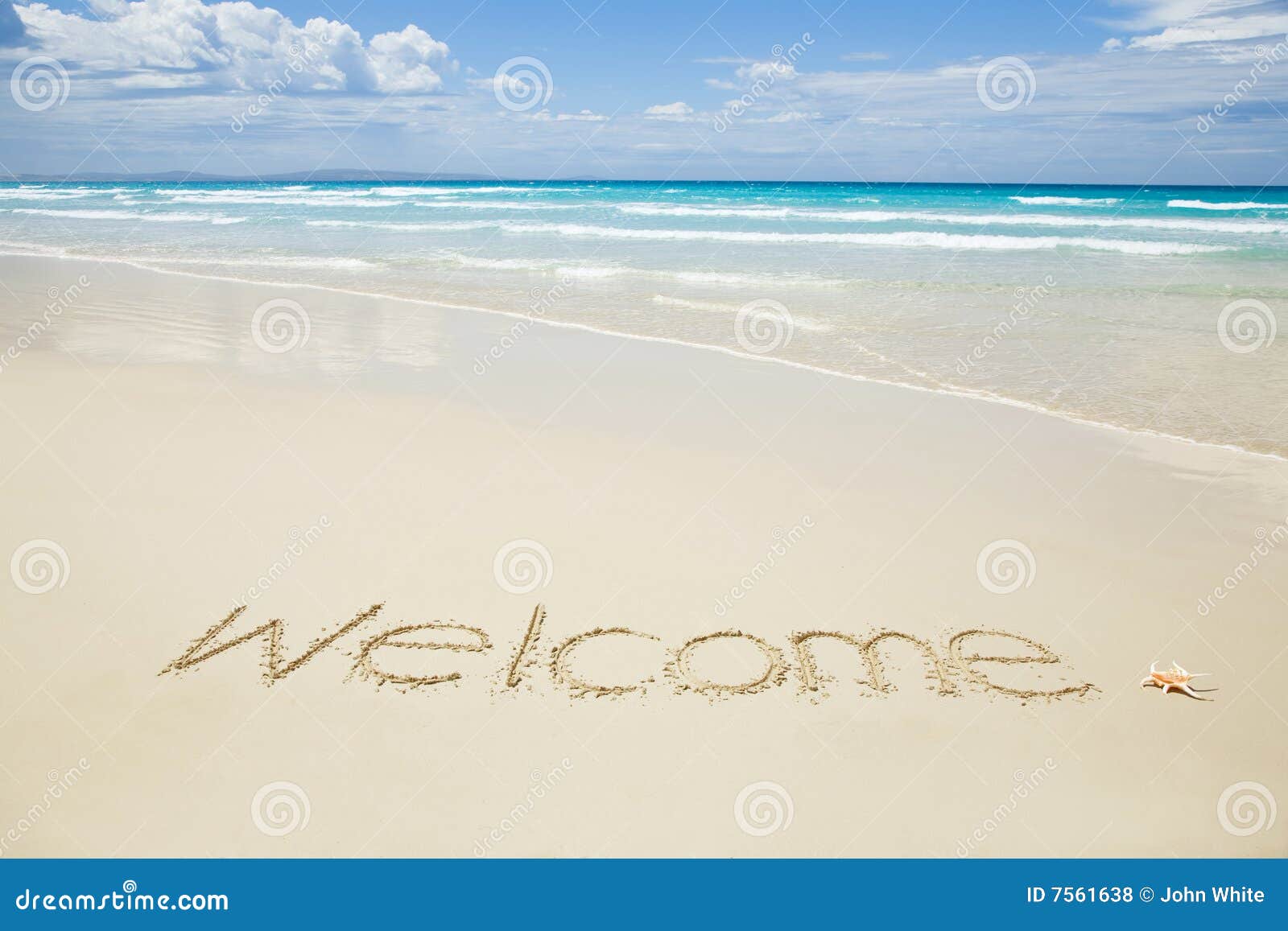 Welcome written on a beach stock photo. Image of beach - 7561638