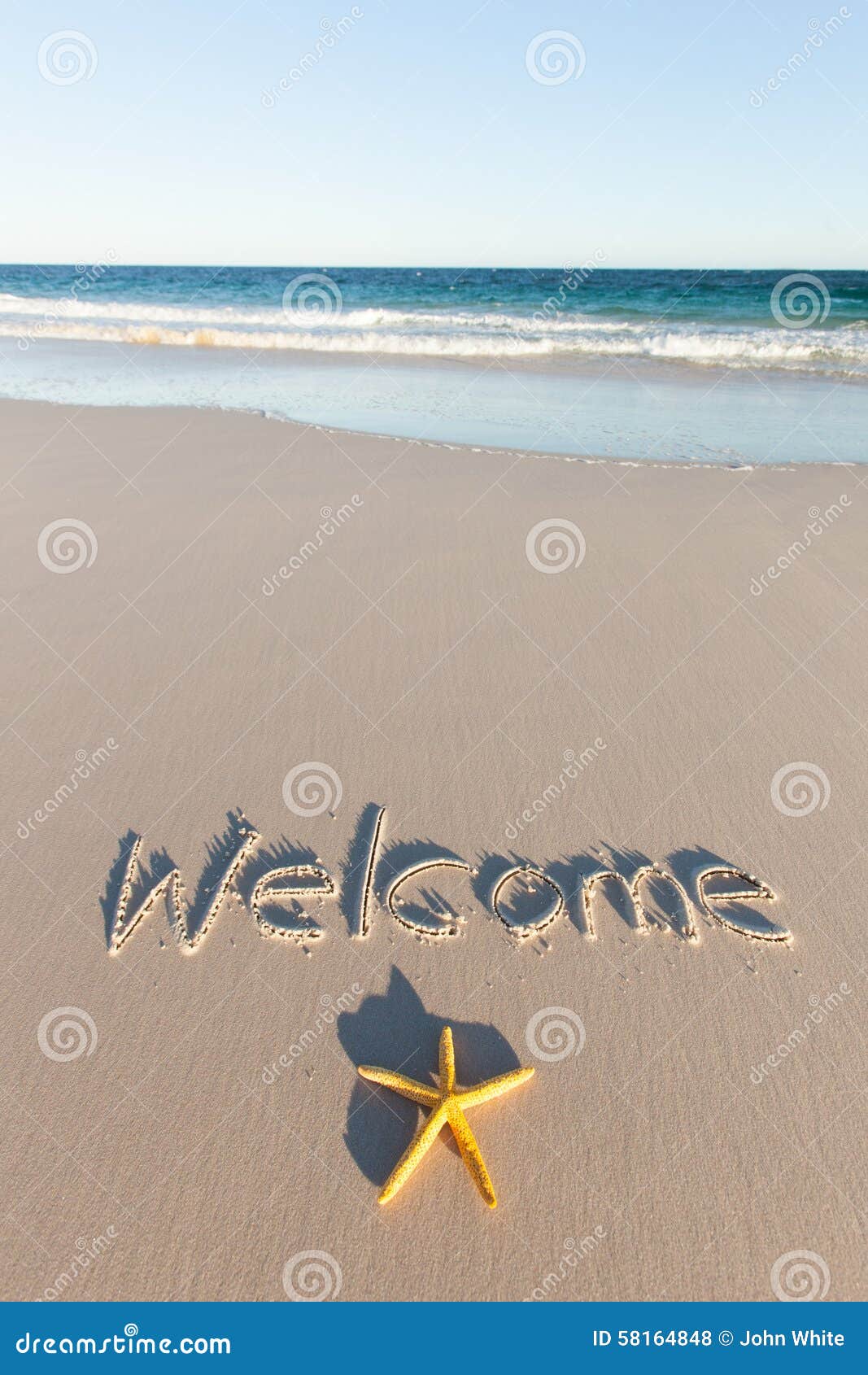 Welcome Written on a Beach. Australia. Stock Photo - Image of yellow ...