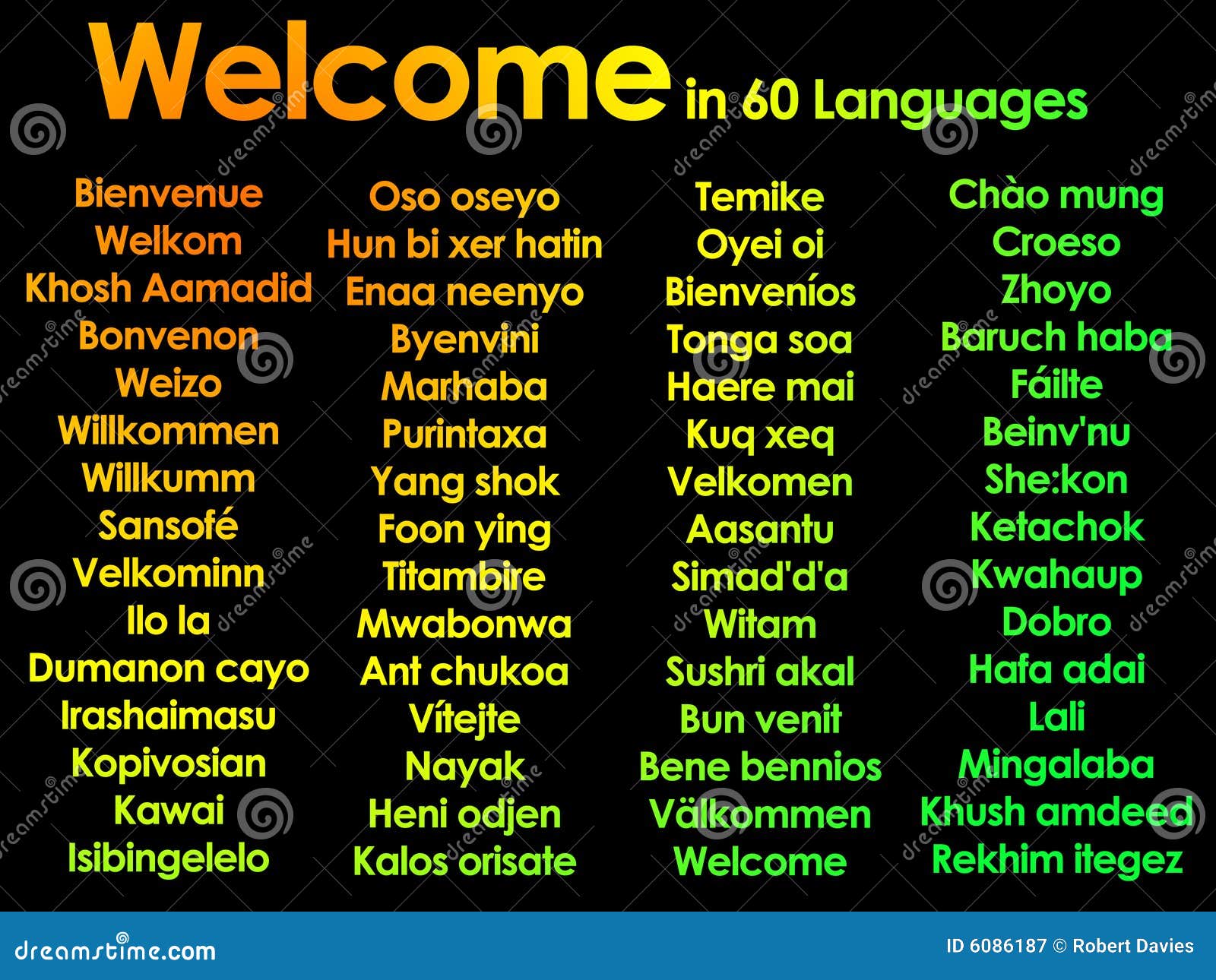 Welcome Written in Lots of 60 Different Langua Stock Illustration ...