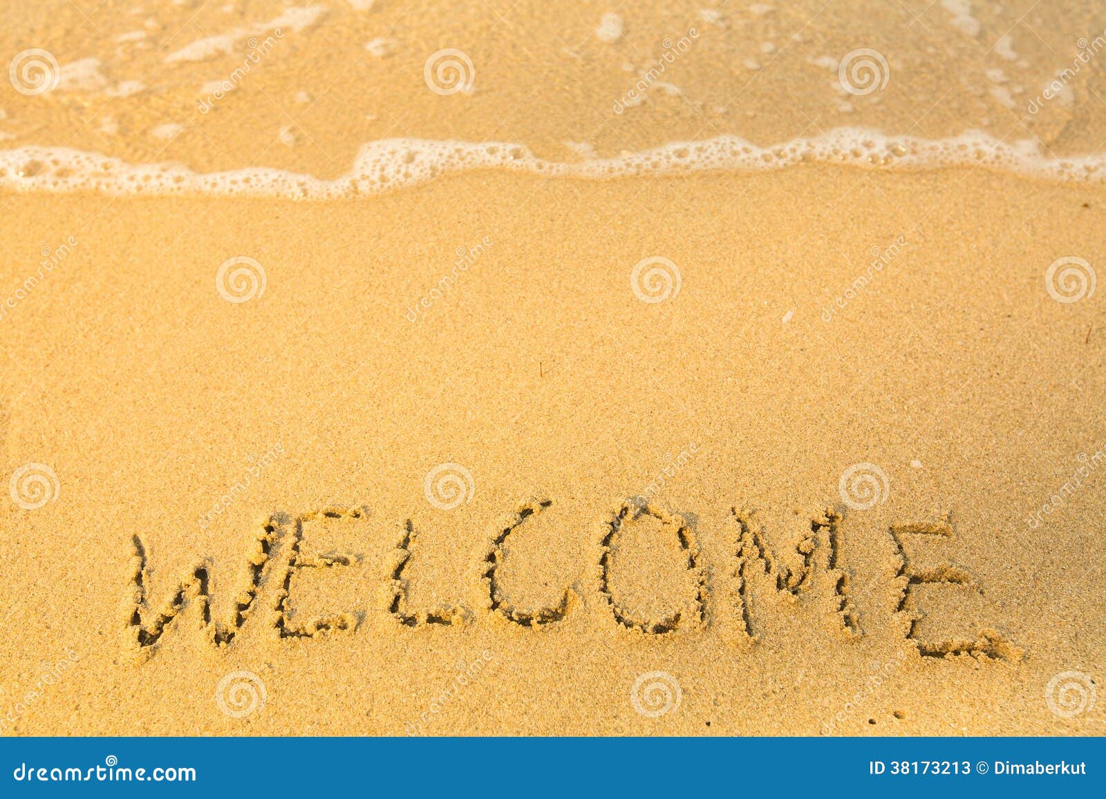 Welcome, Written in Sand on Beach Texture, Soft Wave of the Sea. Travel ...