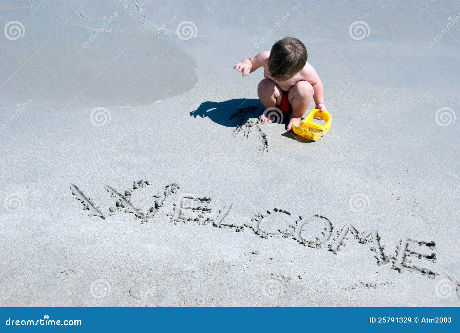 Welcome Written in a Sandy Beach Stock Image - Image of letters, girl ...