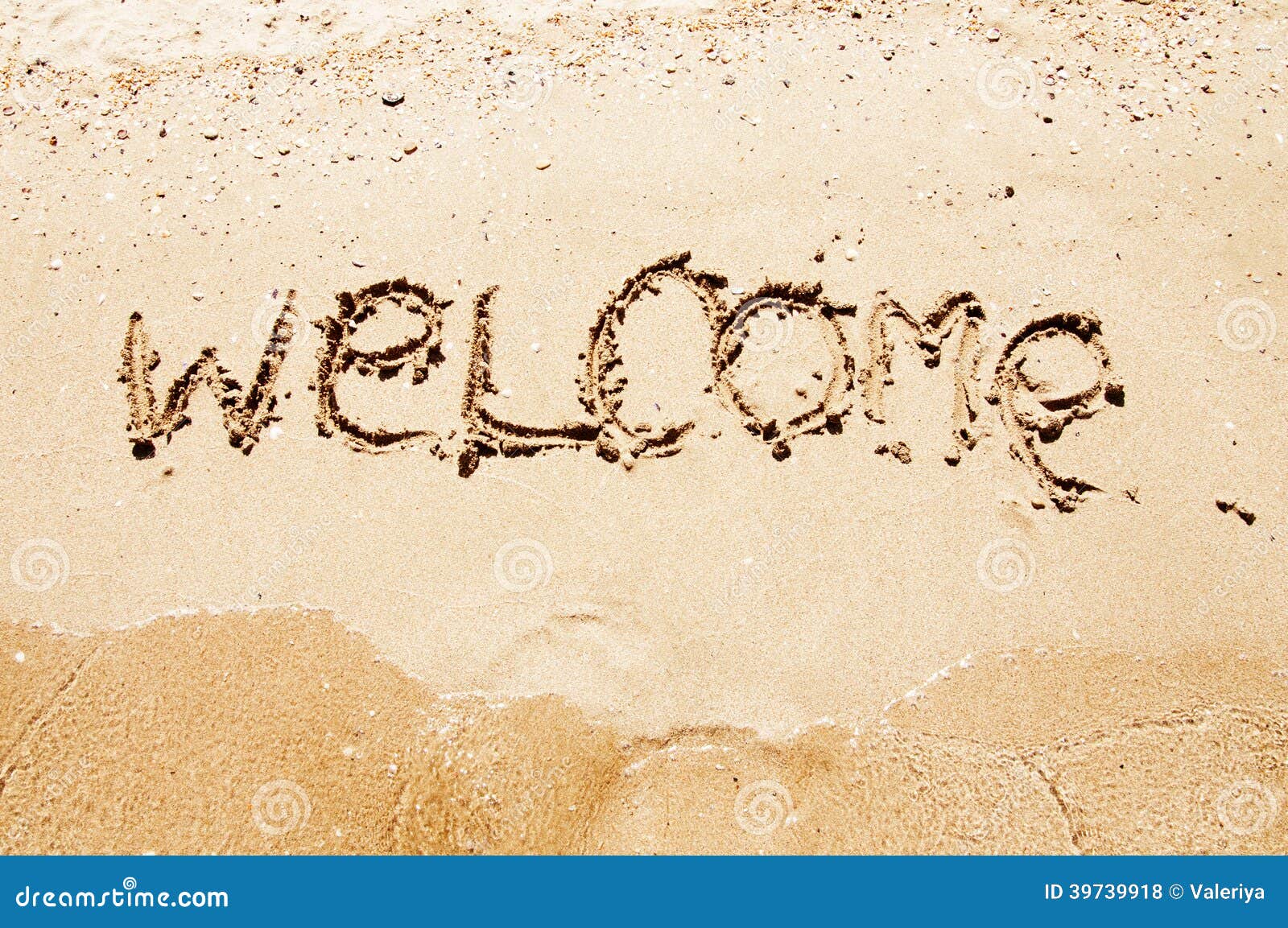 Welcome Written in a Sandy Beach Stock Photo - Image of hope, carved ...