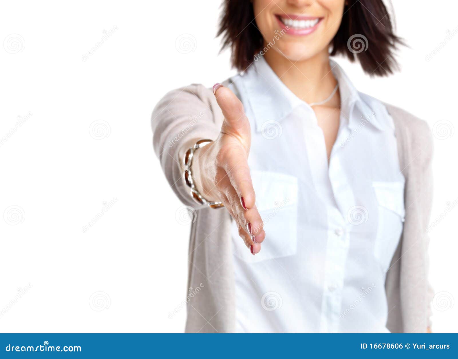 Welcome - Young Woman Offering a Handshake Stock Photo - Image of ...