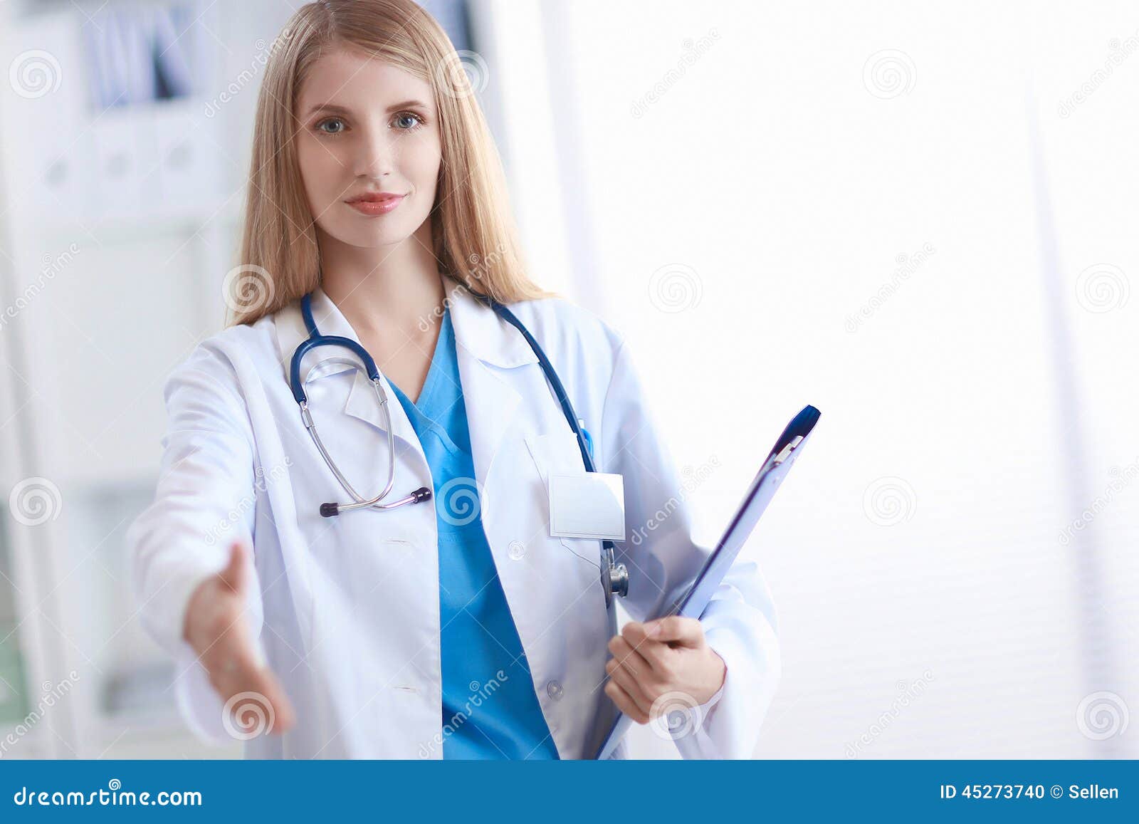 Welcoming Doctor with Hand Extended Stock Photo - Image of deal, happy ...