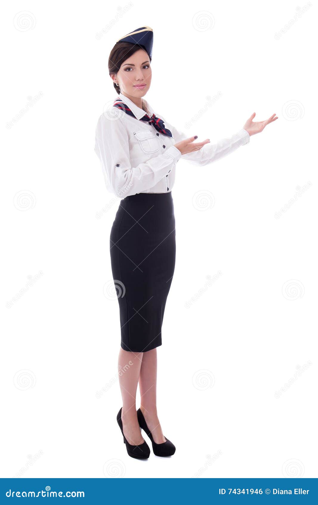 Welcoming Flight Attendant Isolated on White Stock Photo - Image of ...