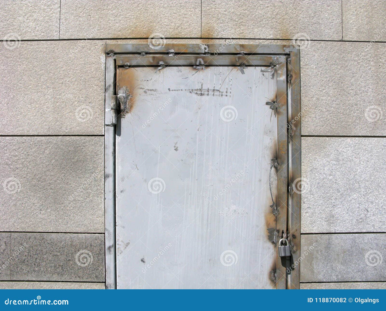 Weld Seams on Metal Door Frame and Door Hinge, Padlock on Door Stock ...