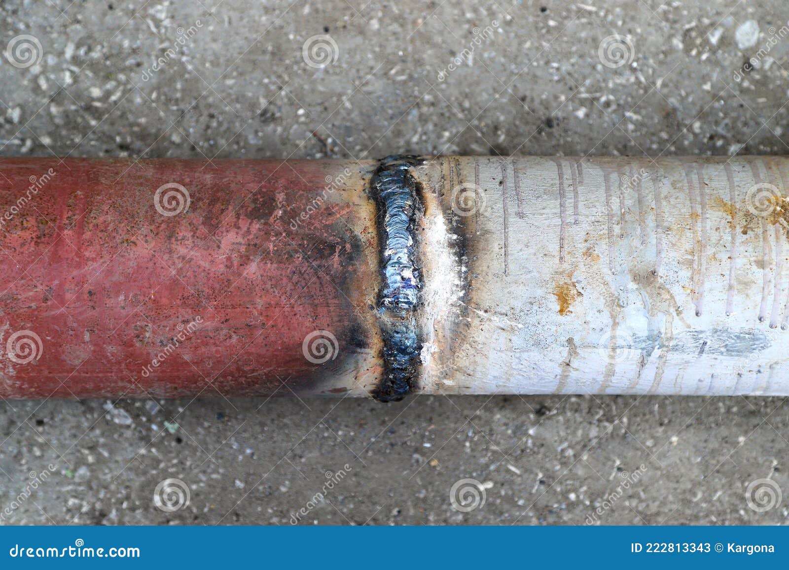 A Welded Joint with Some Defects. Red and White Metal Pipes Welded ...