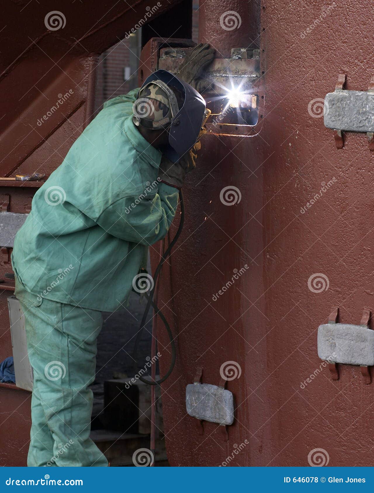 Welder stock photo. Image of industrial, green, work, spark - 646078
