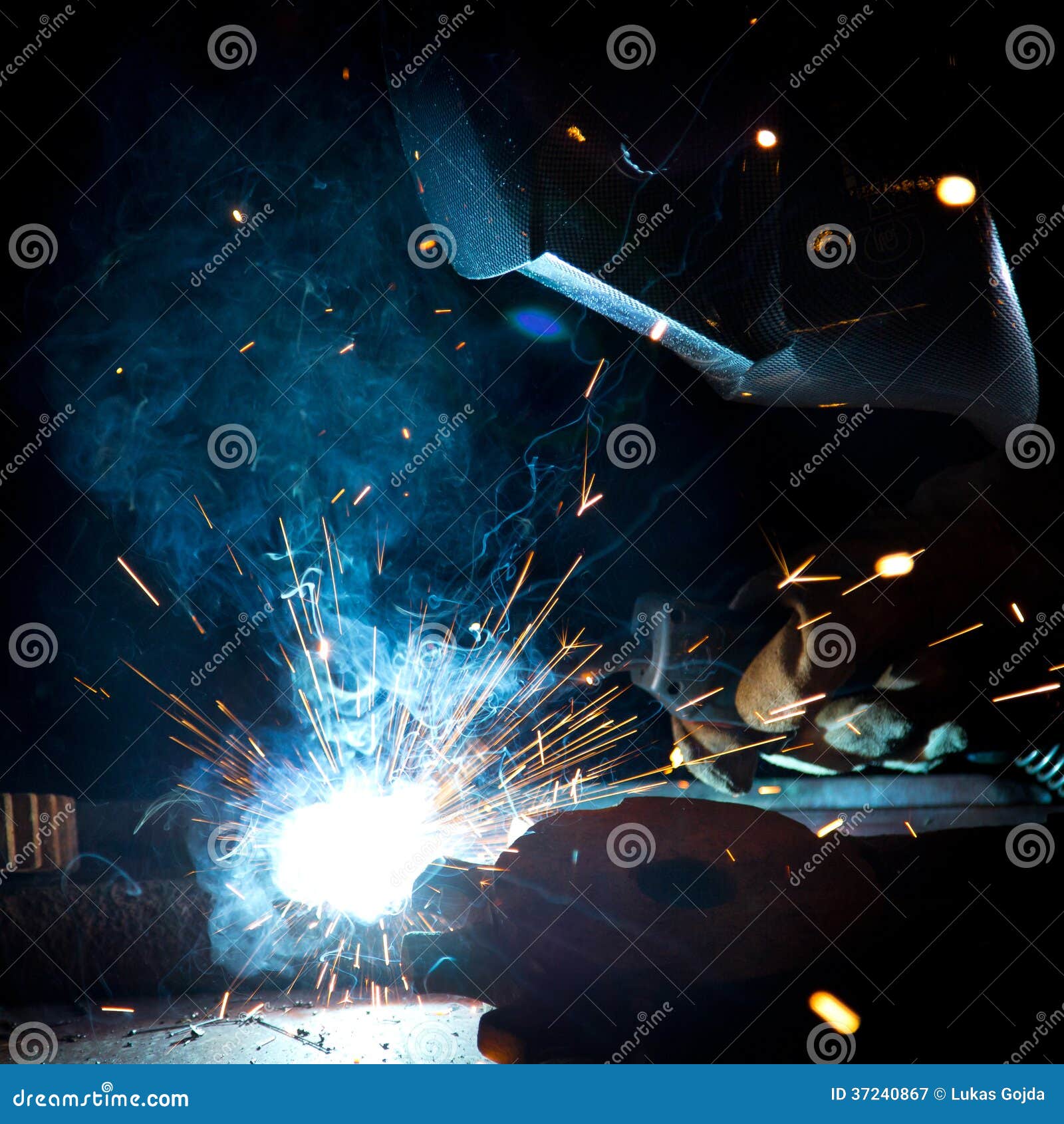 Welder in Action with Bright Sparks. Stock Image - Image of structure ...