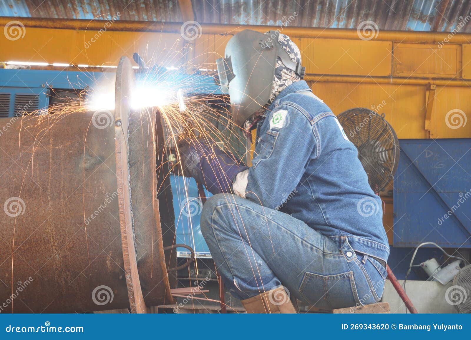 Welder Activities at Workshop with Beautiful Spark and Fire Stock Photo ...